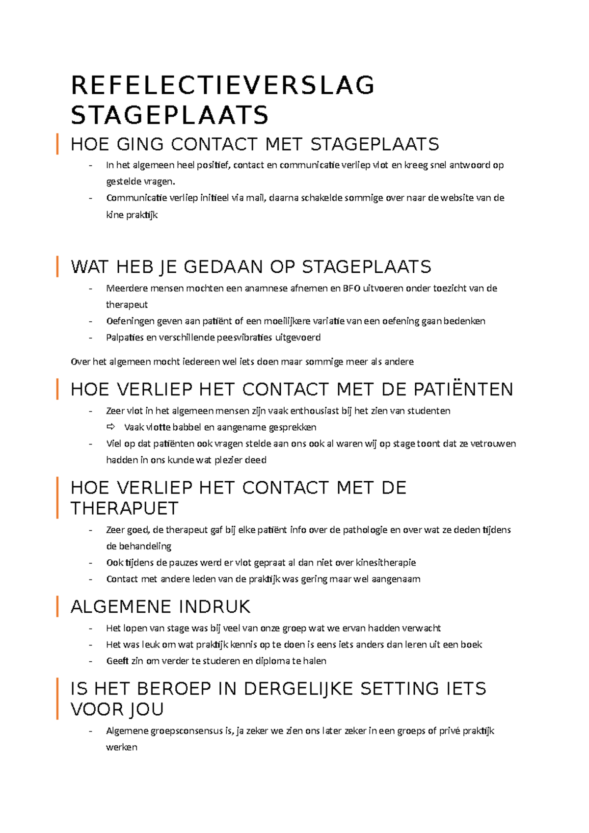 Stage 2Ba reflectie-kijkstage-2022-2023 - REFELECTIEVERSL AG STAGEPL A ATS HOE GING CONTACT MET ...