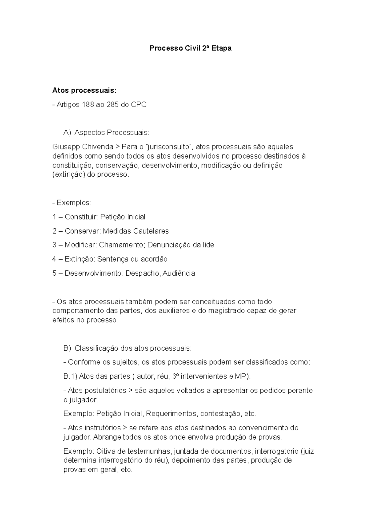 Processo Civil 2ª Etapa - Atos Processuais - Processo Civil Etapa Atos ...