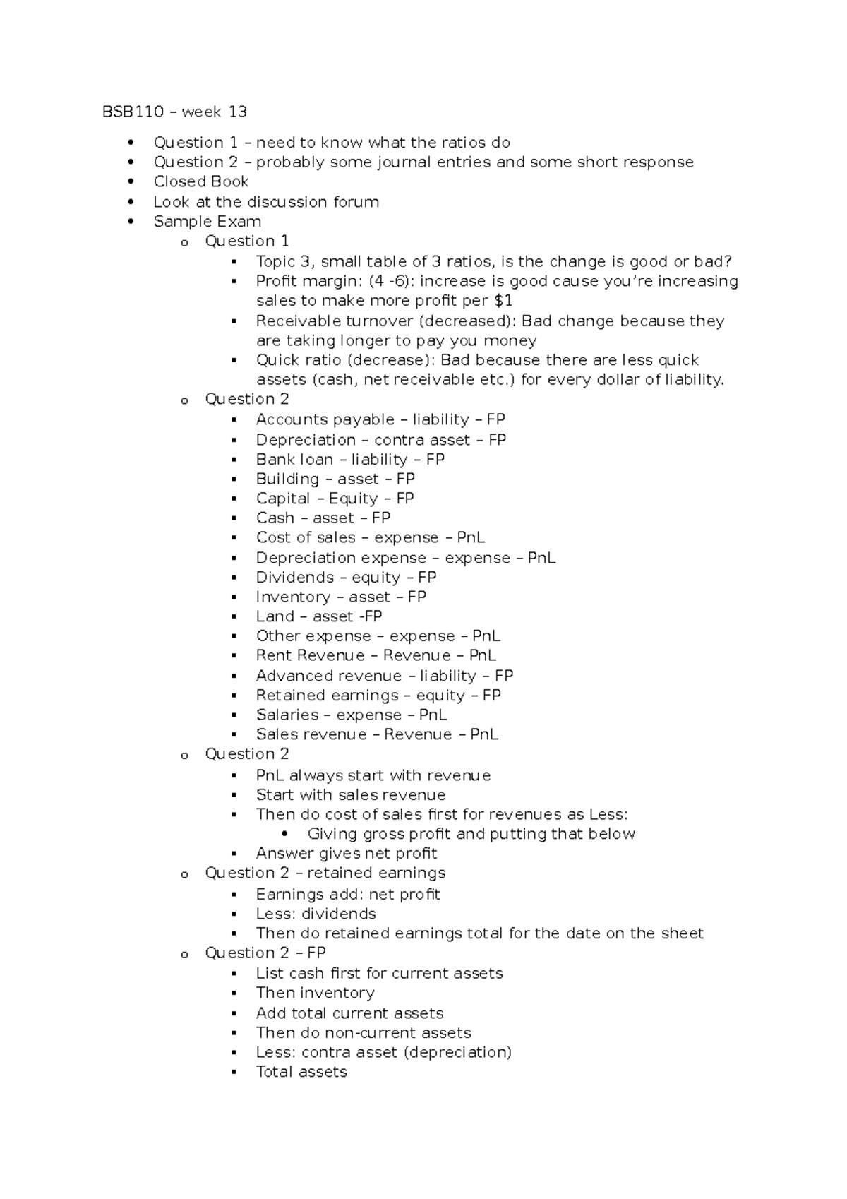 BSB110 - week 13 - Lecture notes 13 - BSB110 – week 13 Question 1 ...