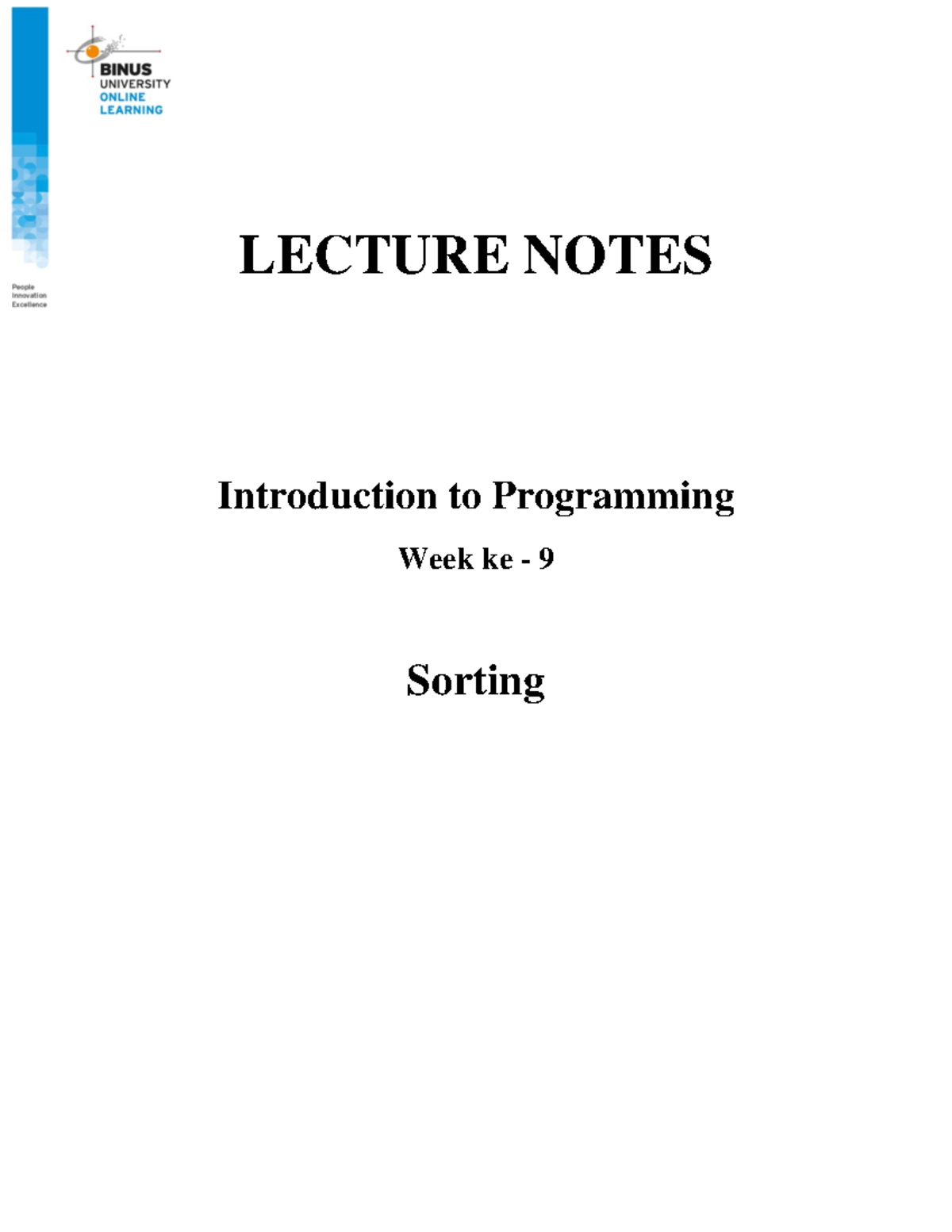 20220215165457 LN09 - Sorting - LECTURE NOTES Introduction to ...