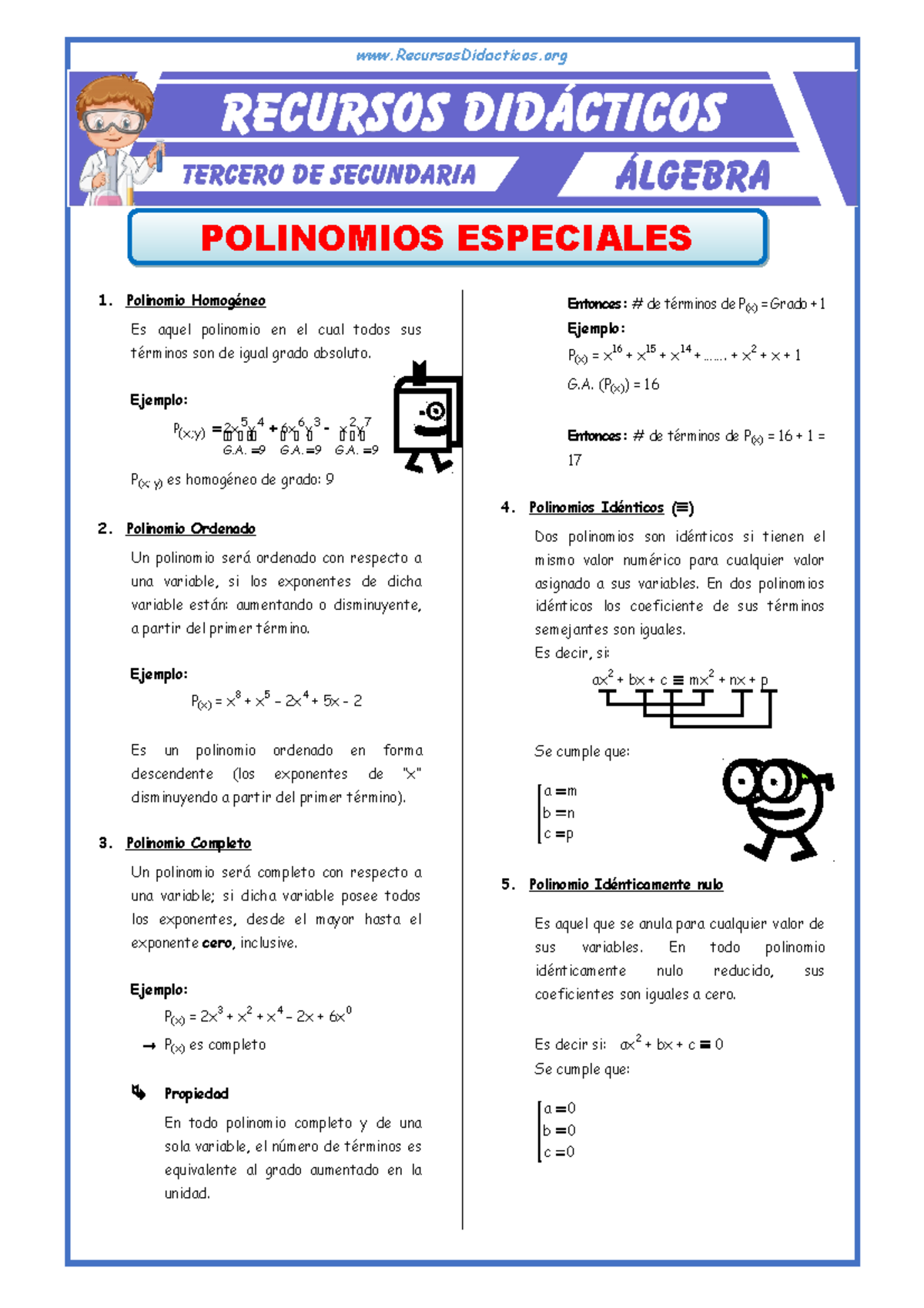 Polinomios Especiales para Tercero de Secundaria - POLINOMIOS ...