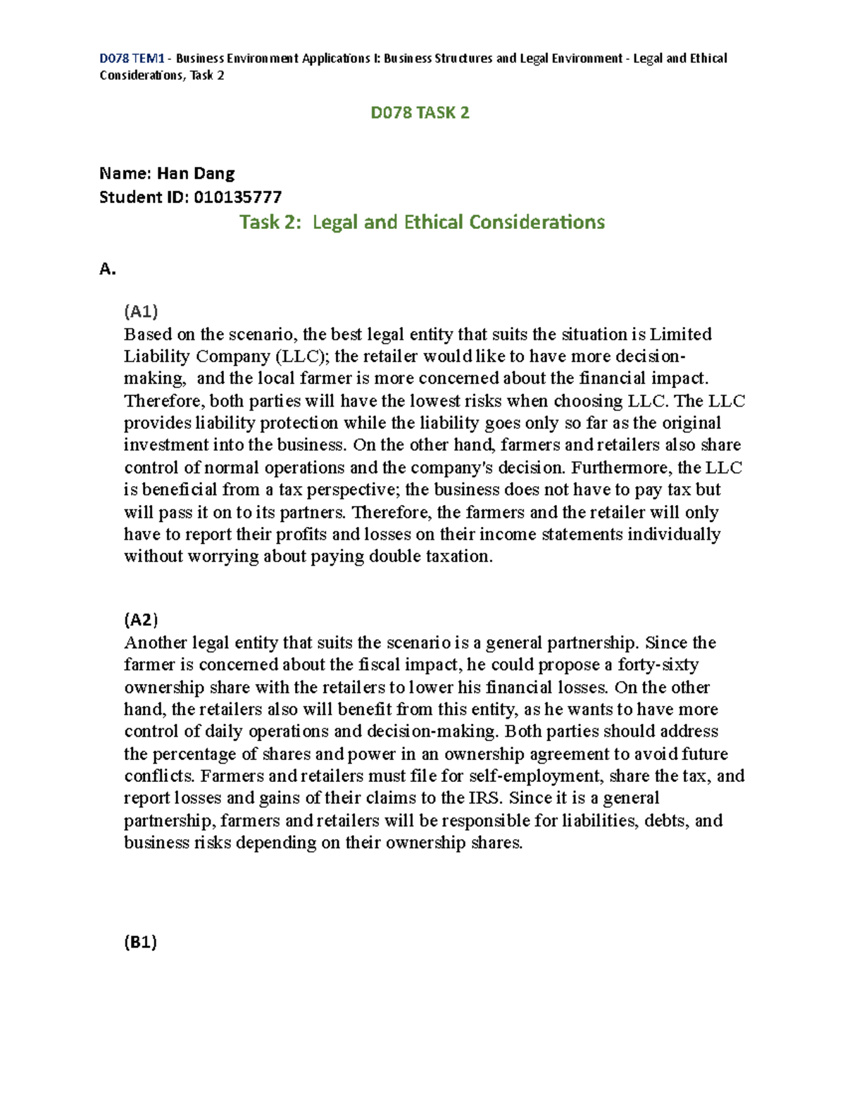 D078 Task 2 - d078 essays - D078 TEM1 - Business Environment ...