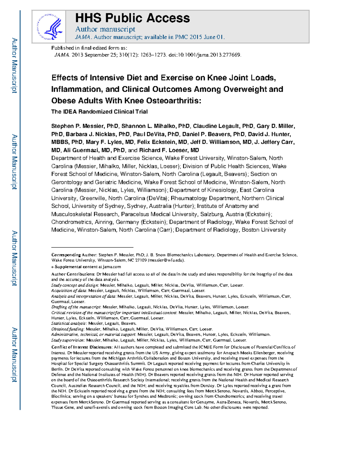 Messier et al 2013 - ........ - Effects of Intensive Diet and Exercise ...