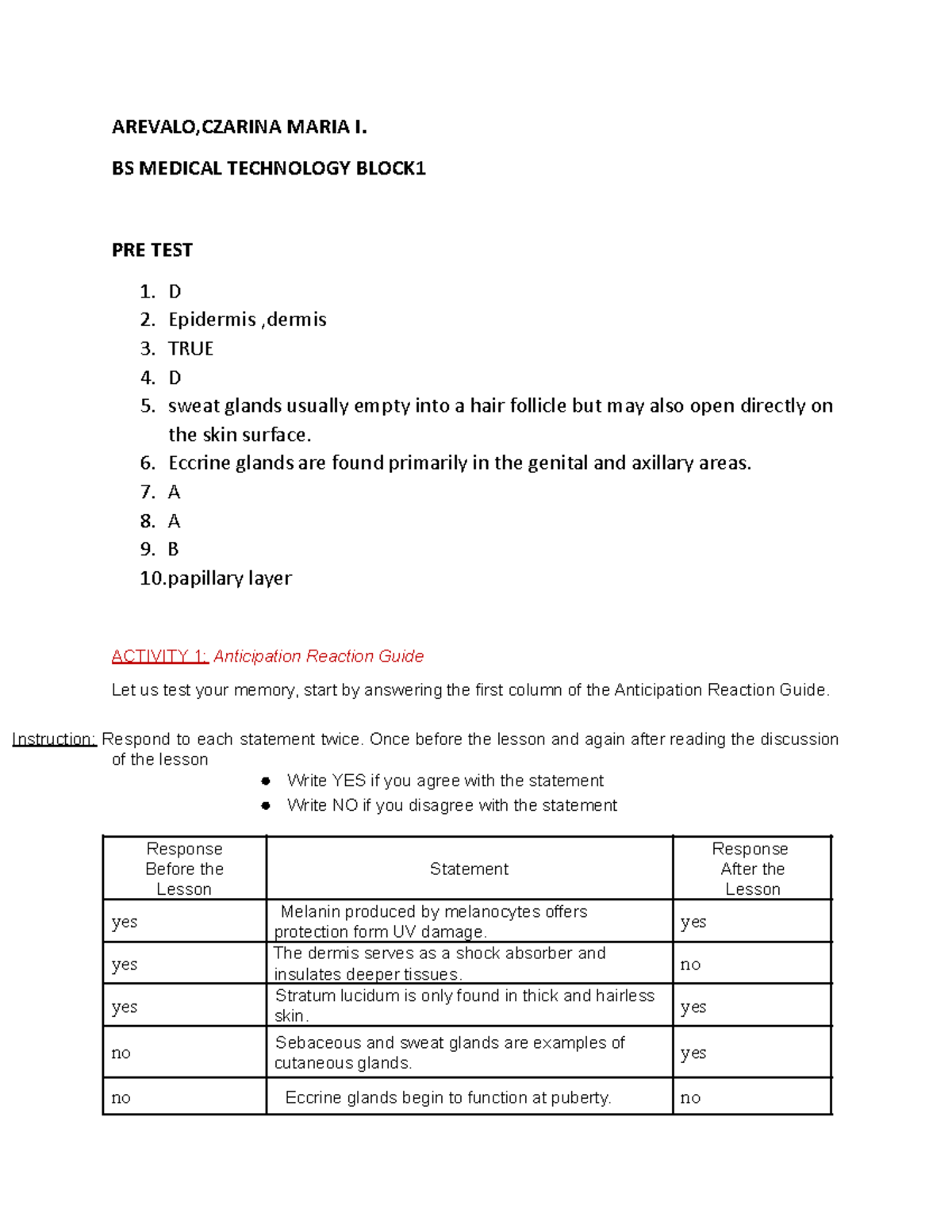 Arevalo, Module 3 Anaphy LAB - AREVALO,CZARINA MARIA I. BS MEDICAL ...