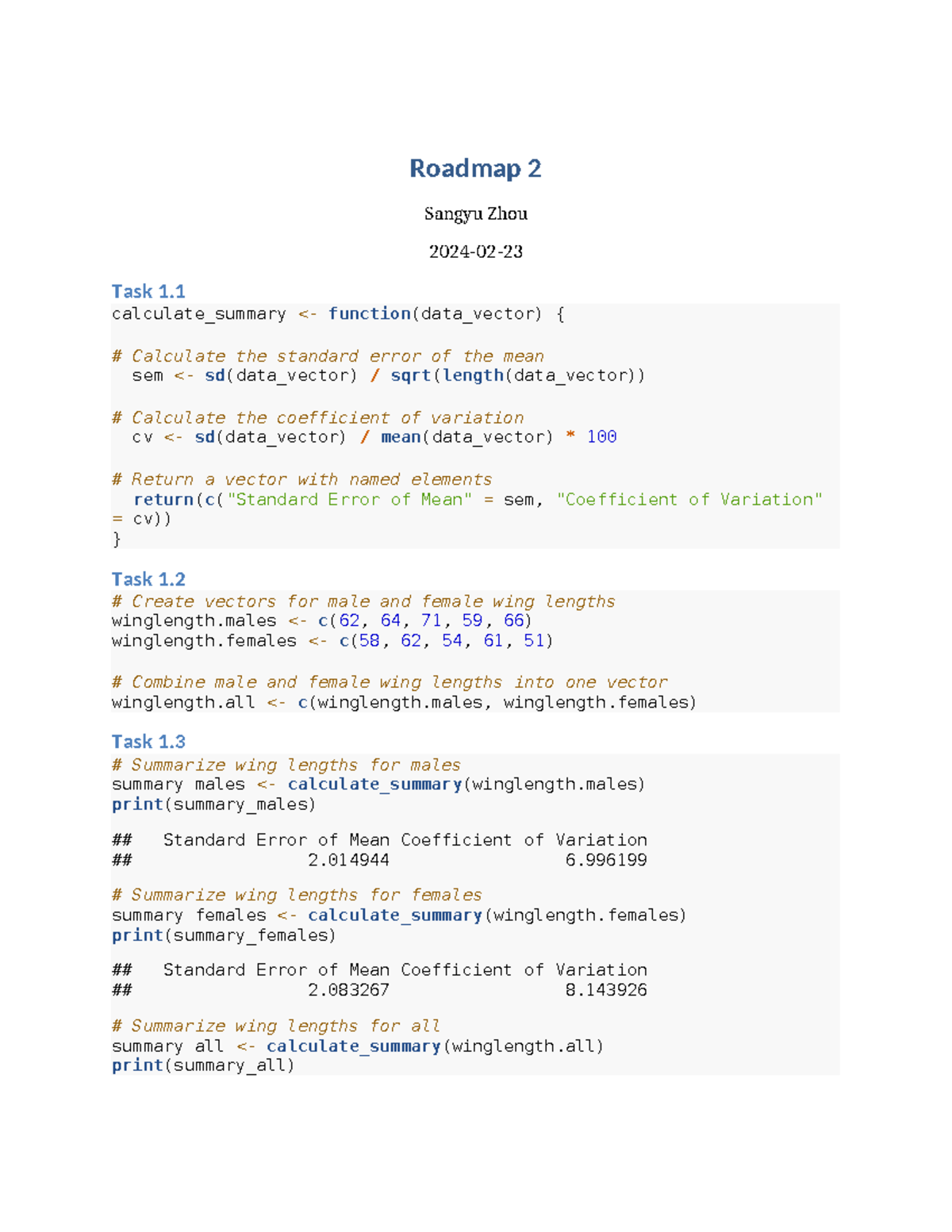 Roadmap-2 - Roadmap 2 Sangyu Zhou 2024-02- Task 1. calculate_summary
