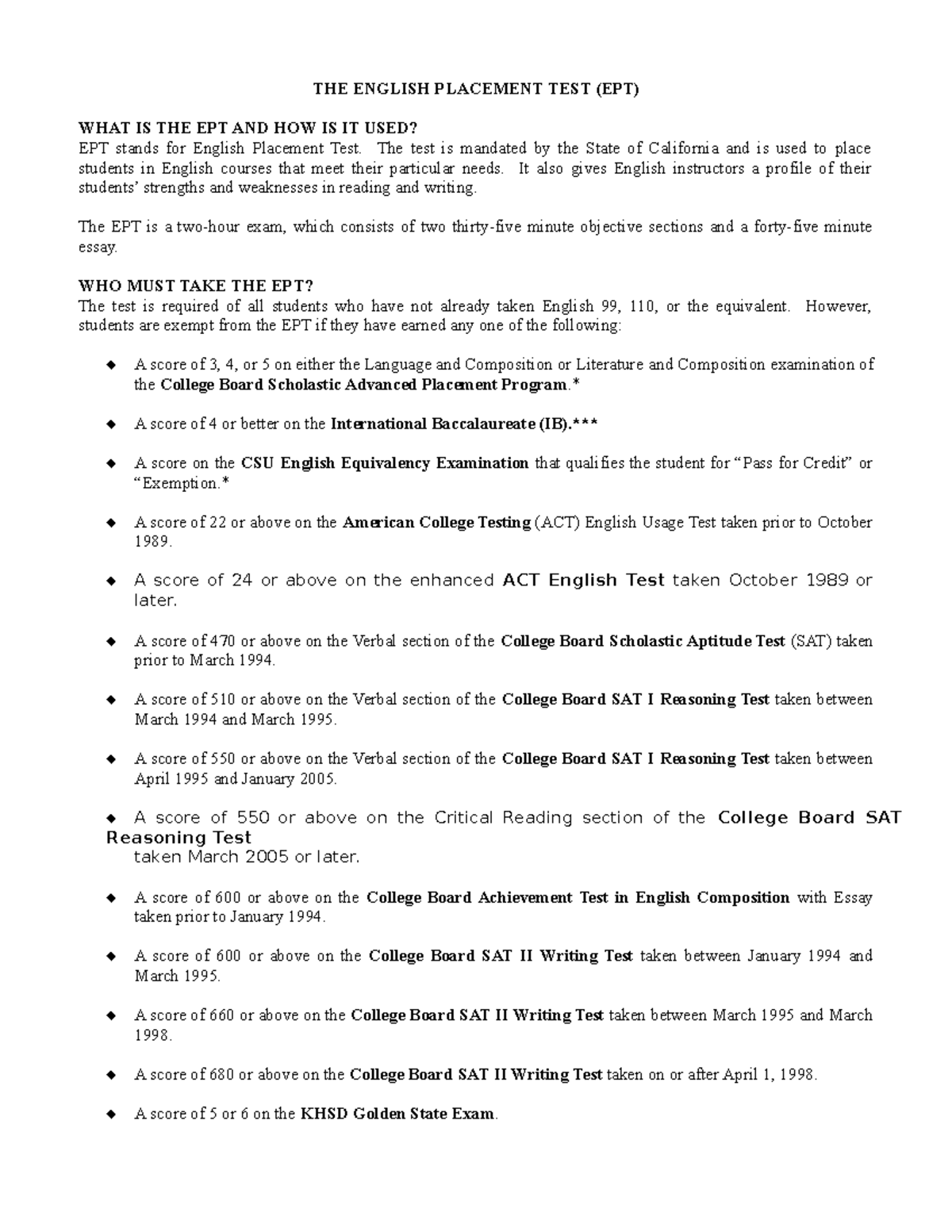 EPT - Just random file. - THE ENGLISH PLACEMENT TEST (EPT) WHAT IS THE ...