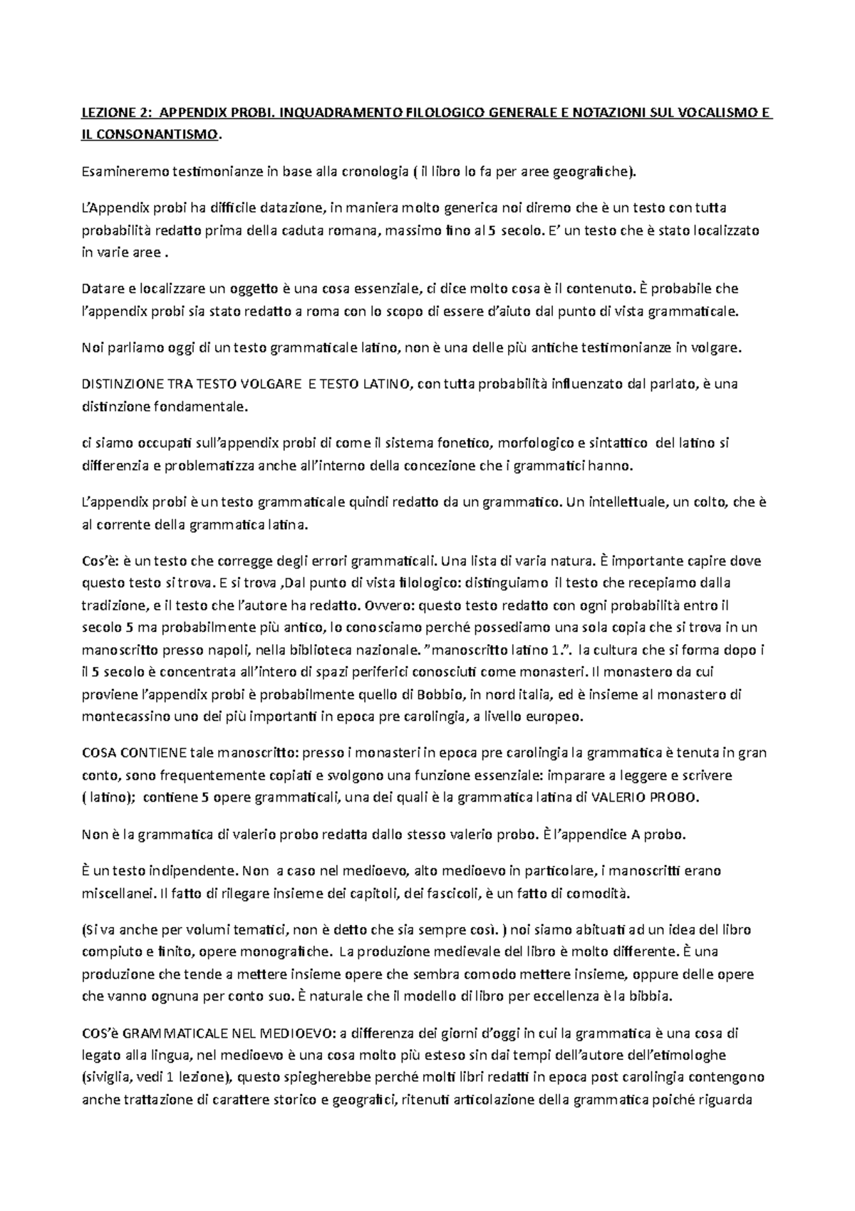 Romanza - LEZIONE 2: APPENDIX PROBI. INQUADRAMENTO FILOLOGICO GENERALE ...