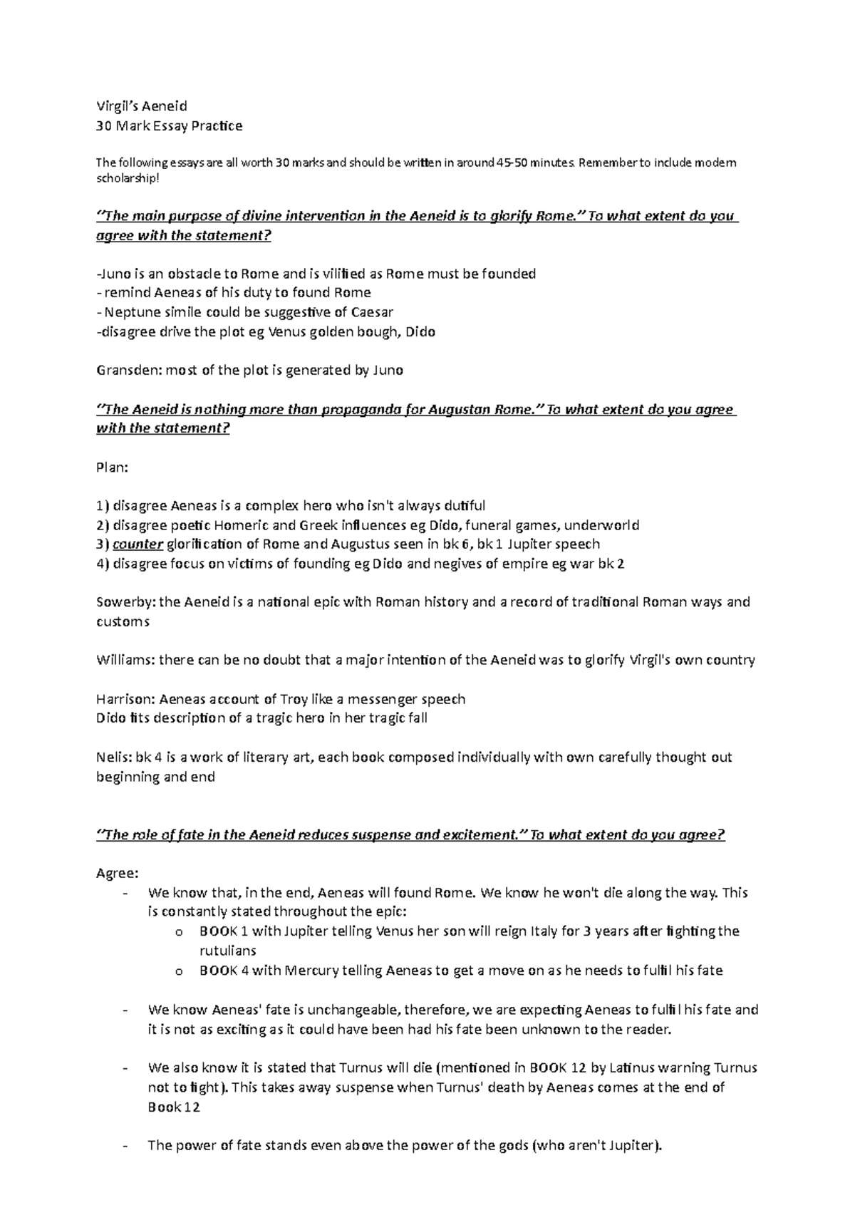 Virgil's Aeneid 30 mark examples and plans - Virgil’s Aeneid 30 Mark ...