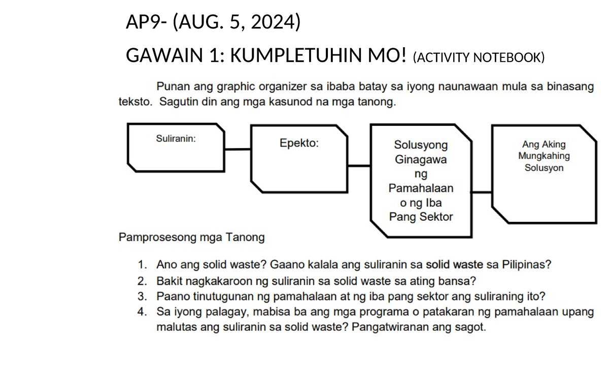Aralpan 10 - ARAL PAN 10 - Education - AP9- (AUG. 5, 2024) GAWAIN 1 ...