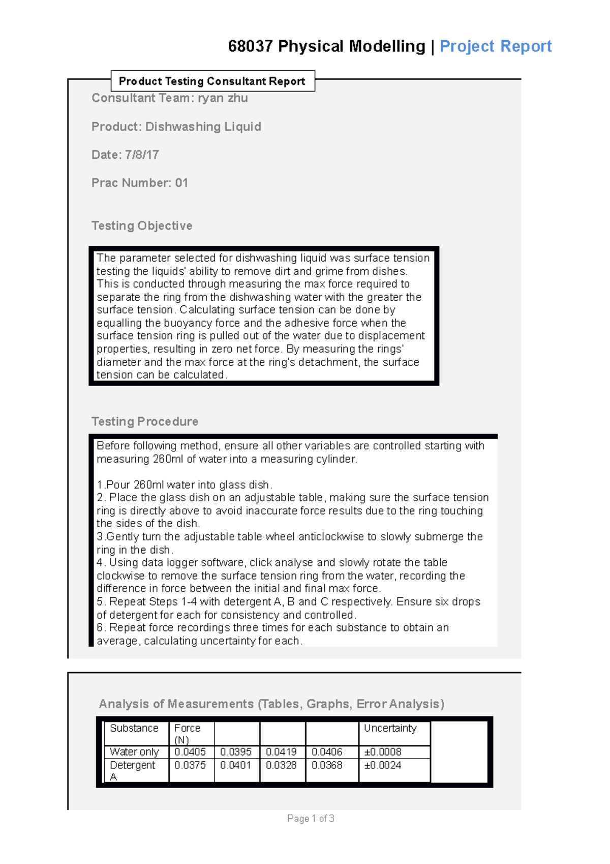 Practical 1 Example - 68037 Physical Modelling Project Report Product ...