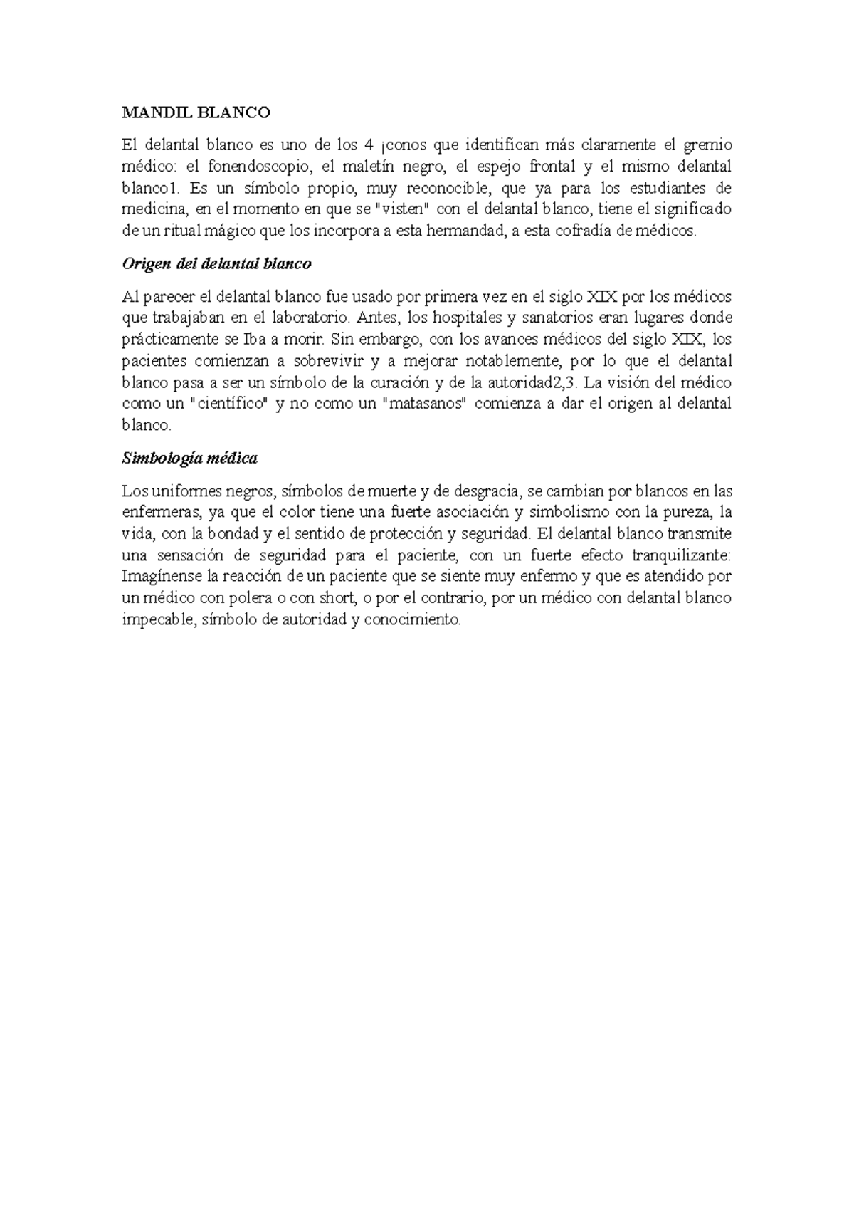Consulta n3 - Mandil blanco - MANDIL BLANCO El delantal blanco es uno ...