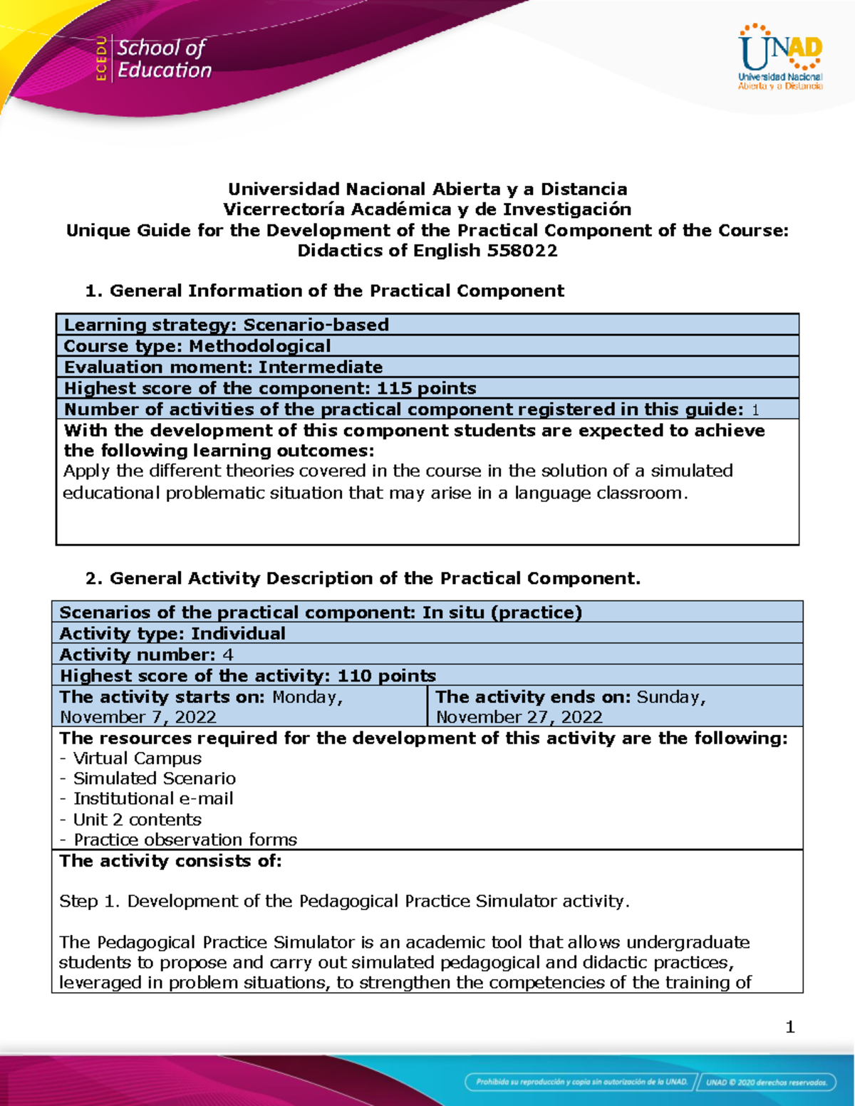 Guide for the Development of the Practical Component - Unit 2 - Phase 4 - Simulated scenario ...