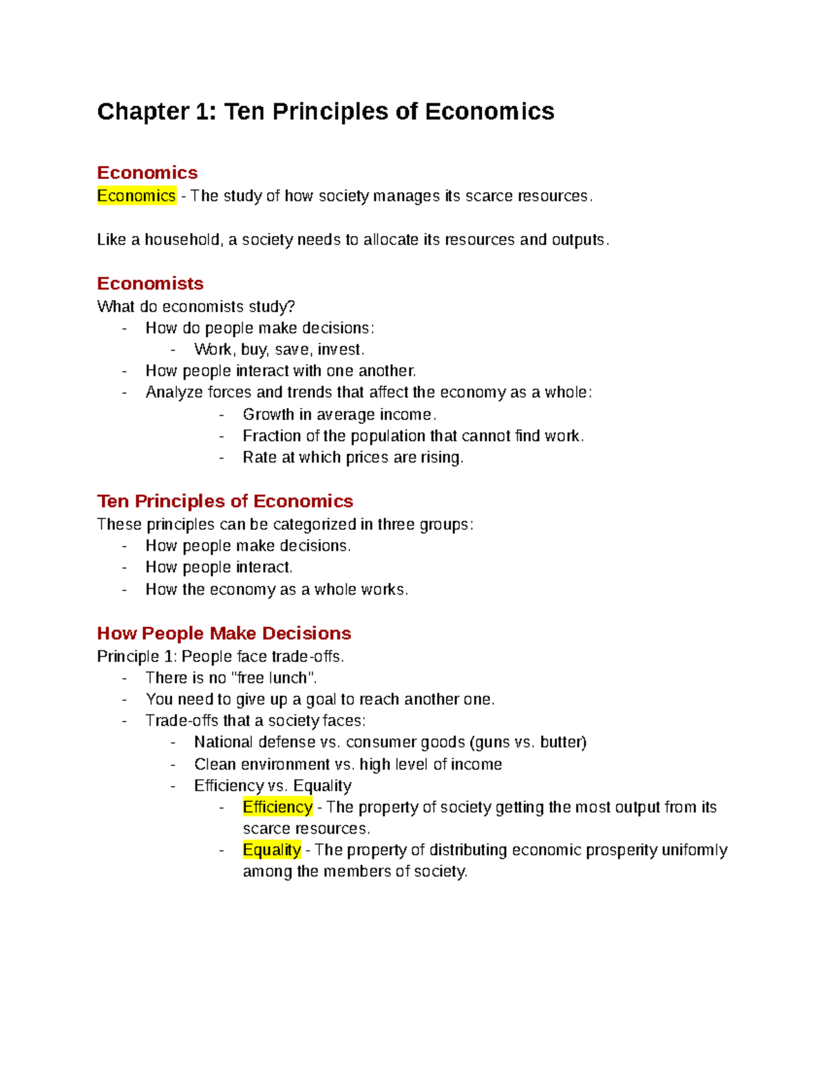 Microeconomincs Notes - Google Docs - Chapter 1: Ten Principles of ...