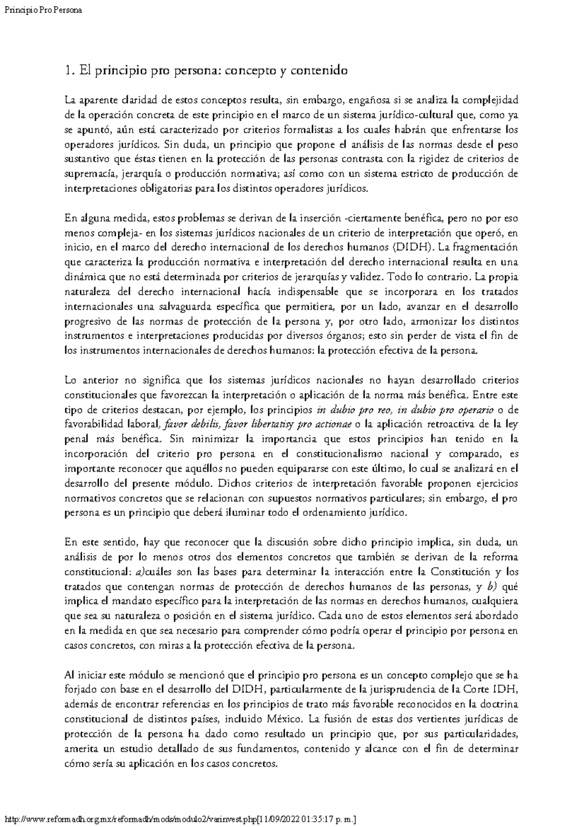 El principio pro persona concepto y contenido - 1. El principio pro ...