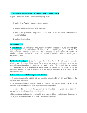 Anexo 2 - Tarea 3 Matriz de comprensiones sobre la psicología conductista - Rossana Robledo ...