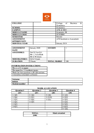 2C Tutorial 3 - EXAM NOTES - Question 1 Fully explain David Ricardo’s ...