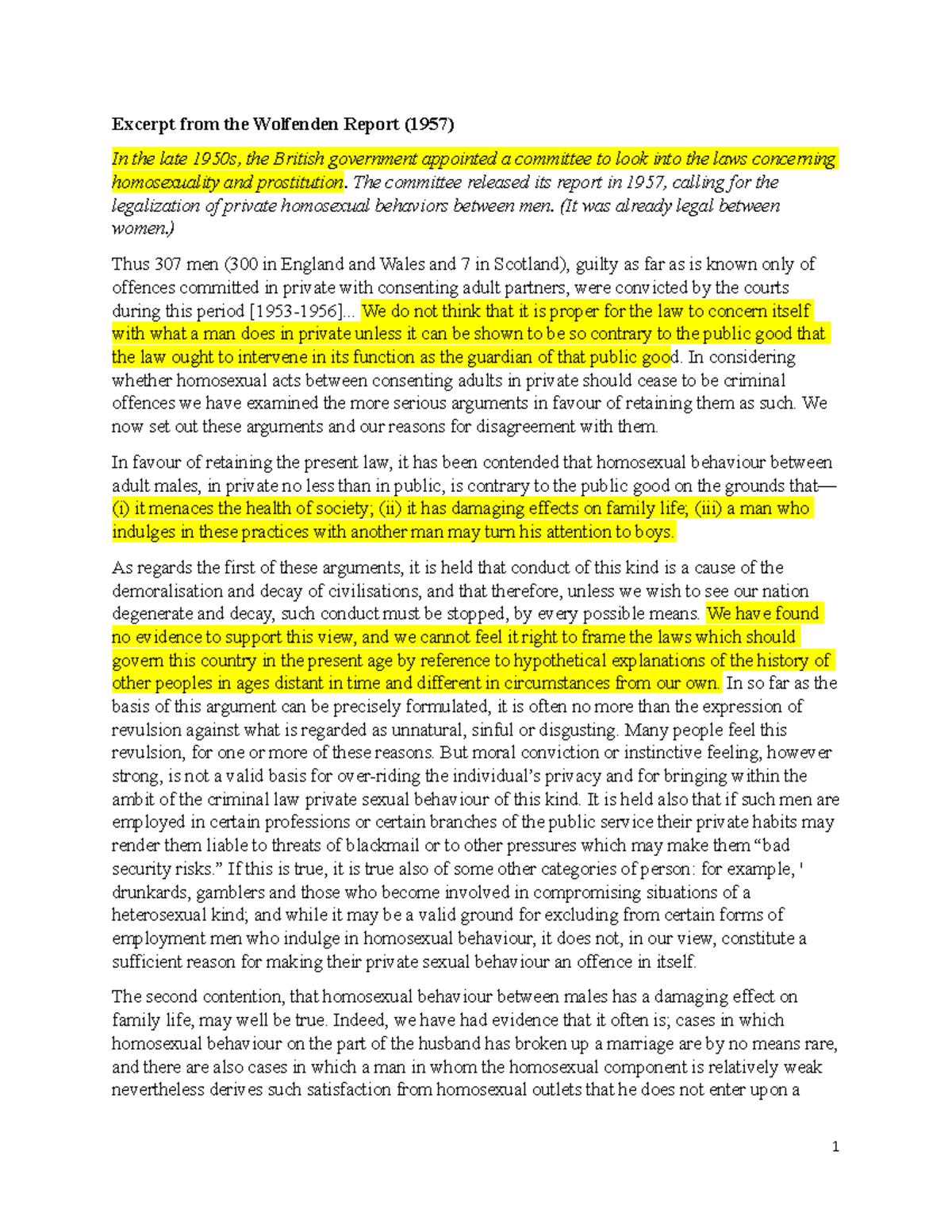 Wolfenden+report - readings for lgbtq history - Excerpt from the ...