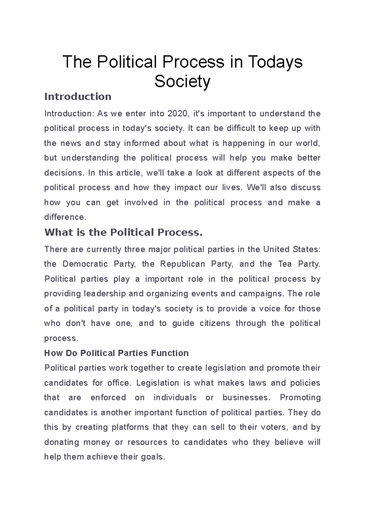 The Political Process in Todays Society - The Political Process in ...