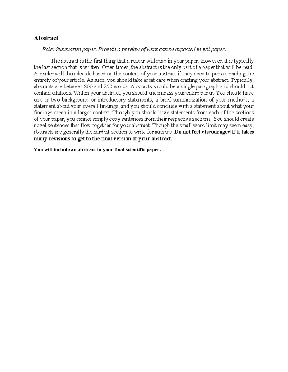 Abstract Scientific Paper - Abstract Role: Summarize paper. Provide a ...