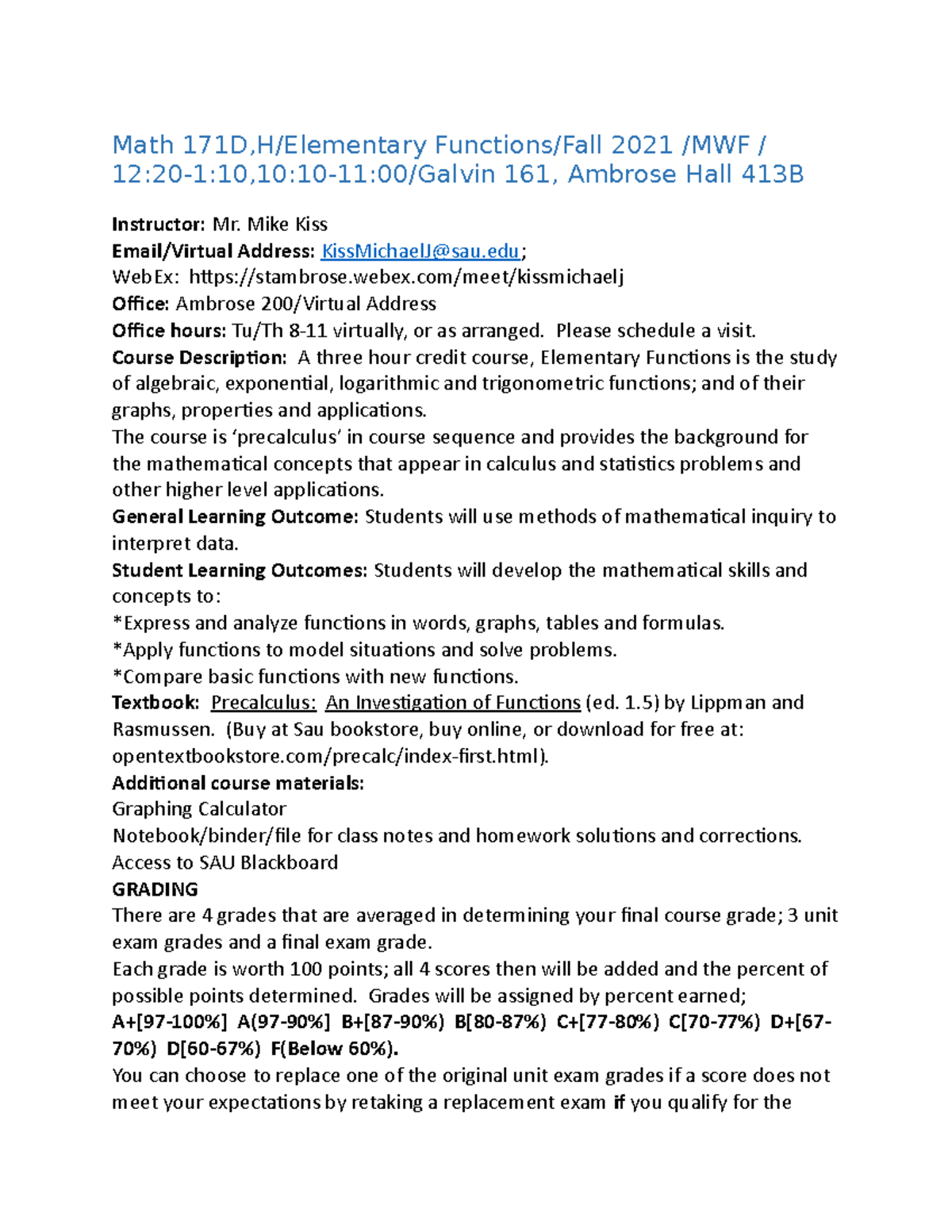 Math 171D, H class syllabus Fall 2021 - Math 171D,H/Elementary ...