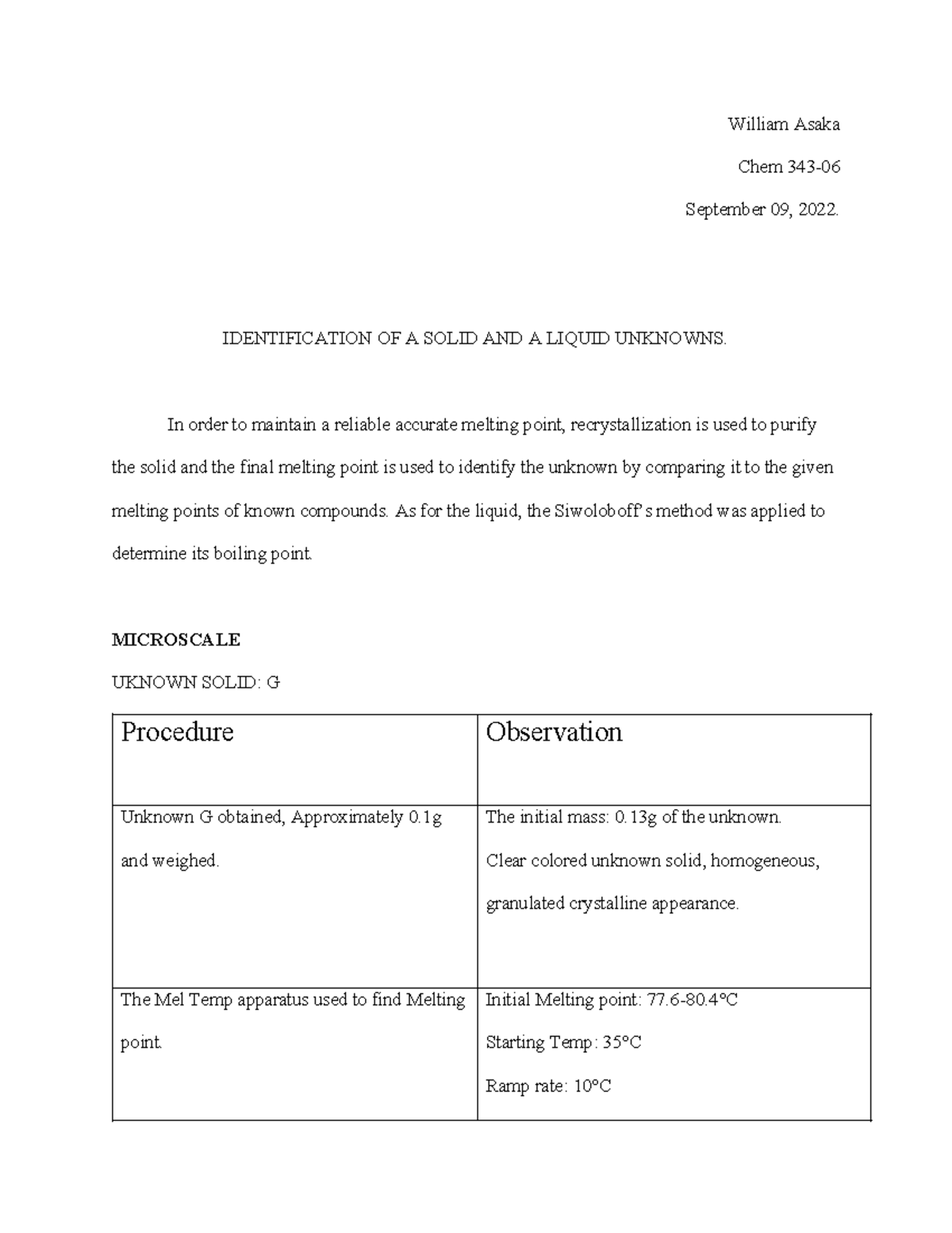 Chem343 Lab2 - Laboratory report - William Asaka Chem 343- September 09 ...