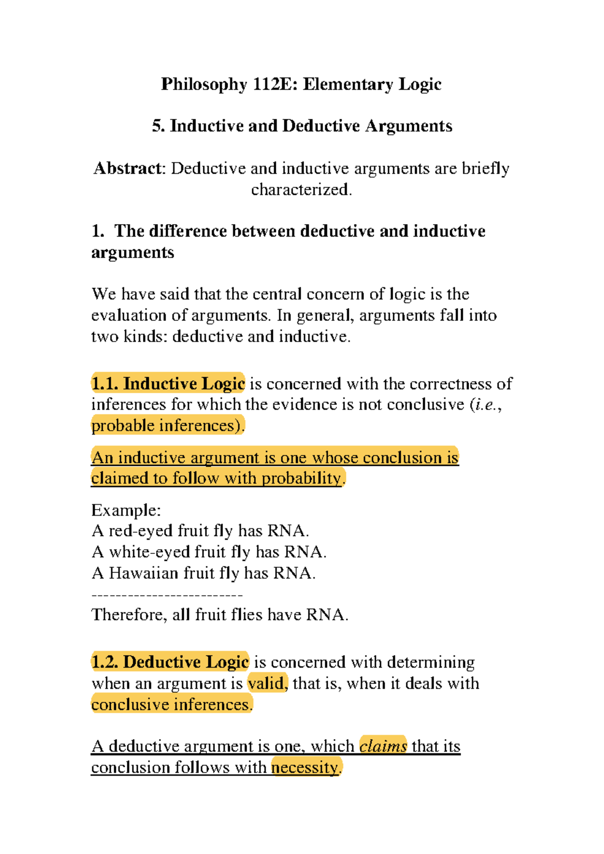 5 Deductive And Inductive Arguments Enlarged Philosophy 112e Elementary Logic Inductive And