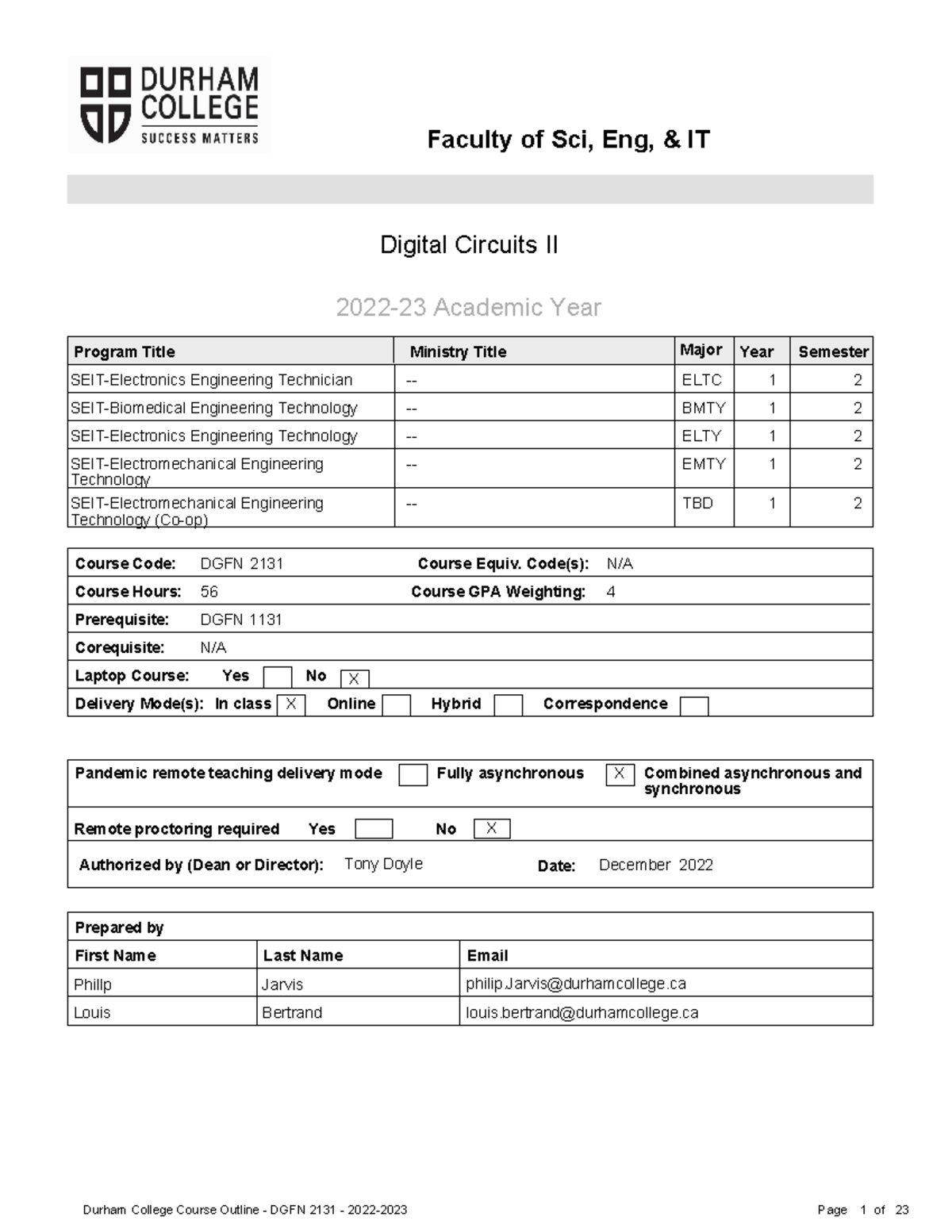 DGFN 2131 2023 course outline - Corequisite: N/A Year Semester 2 2 2 2 ...