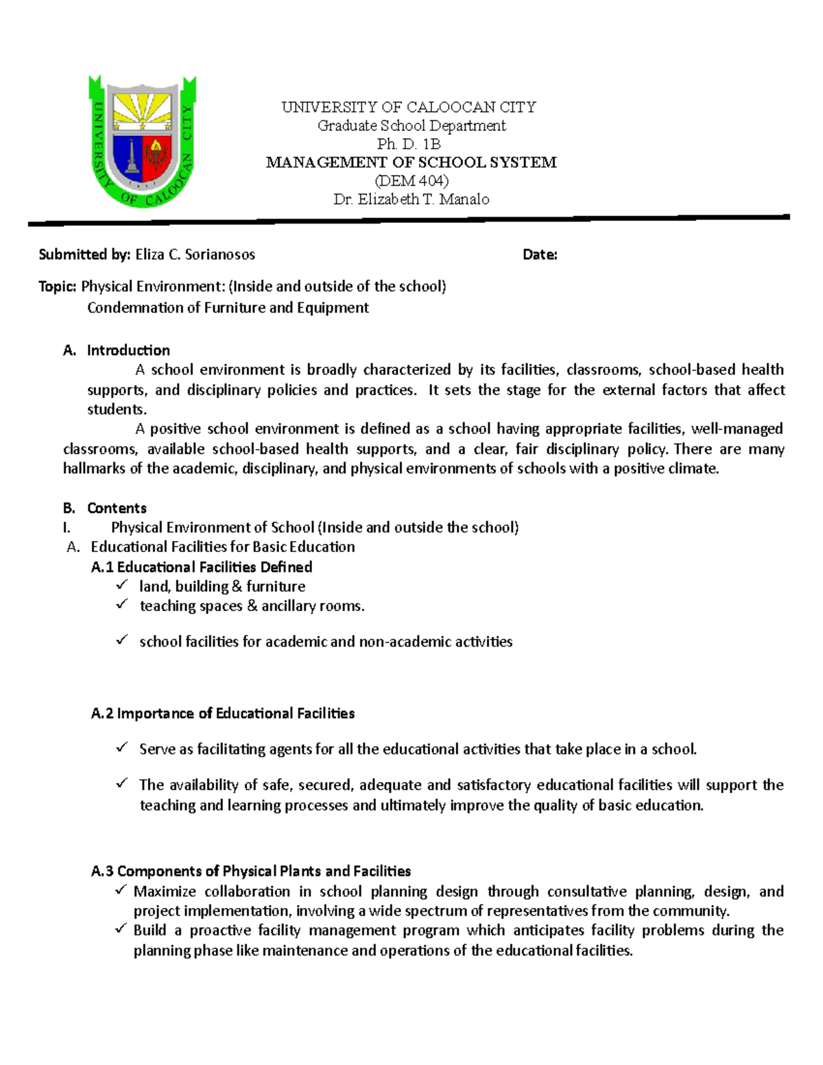 Sorianosos, Eliza Individual Output DEM 404 - UNIVERSITY OF CALOOCAN ...