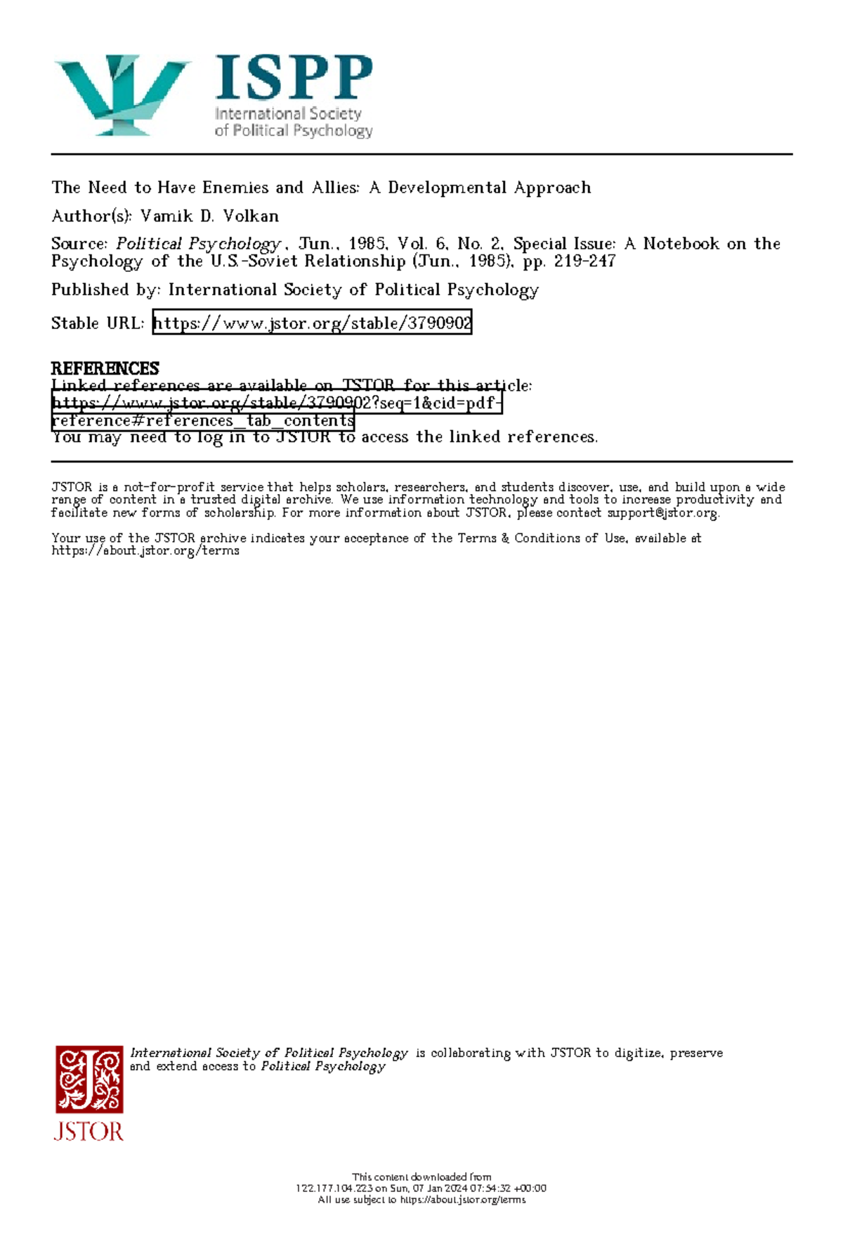 Volkan - nnnnnnnnnnnnnnnnnn - The Need to Have Enemies and Allies: A ...