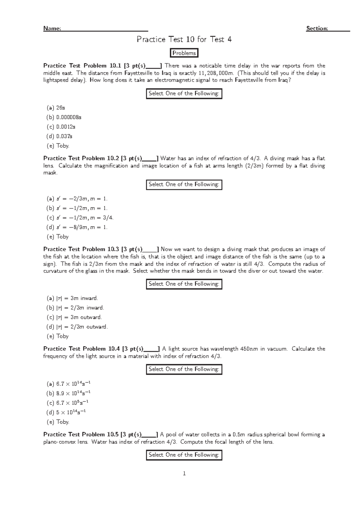 Practicetest-10 - Practice test-10 - Name: Section: Practice Test 10 ...