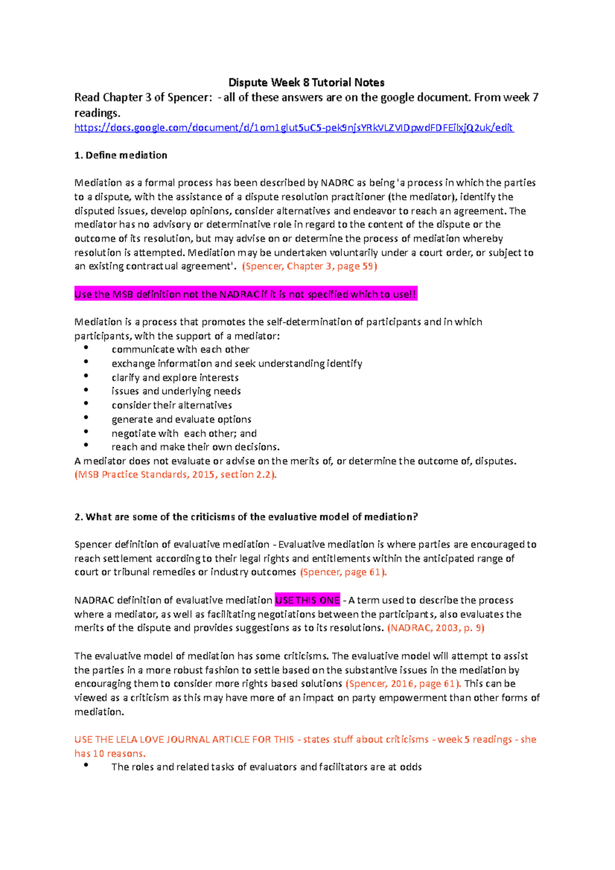 Dispute Week 8 Tutorial Notes - Dispute Week 8 Tutorial Notes Read ...