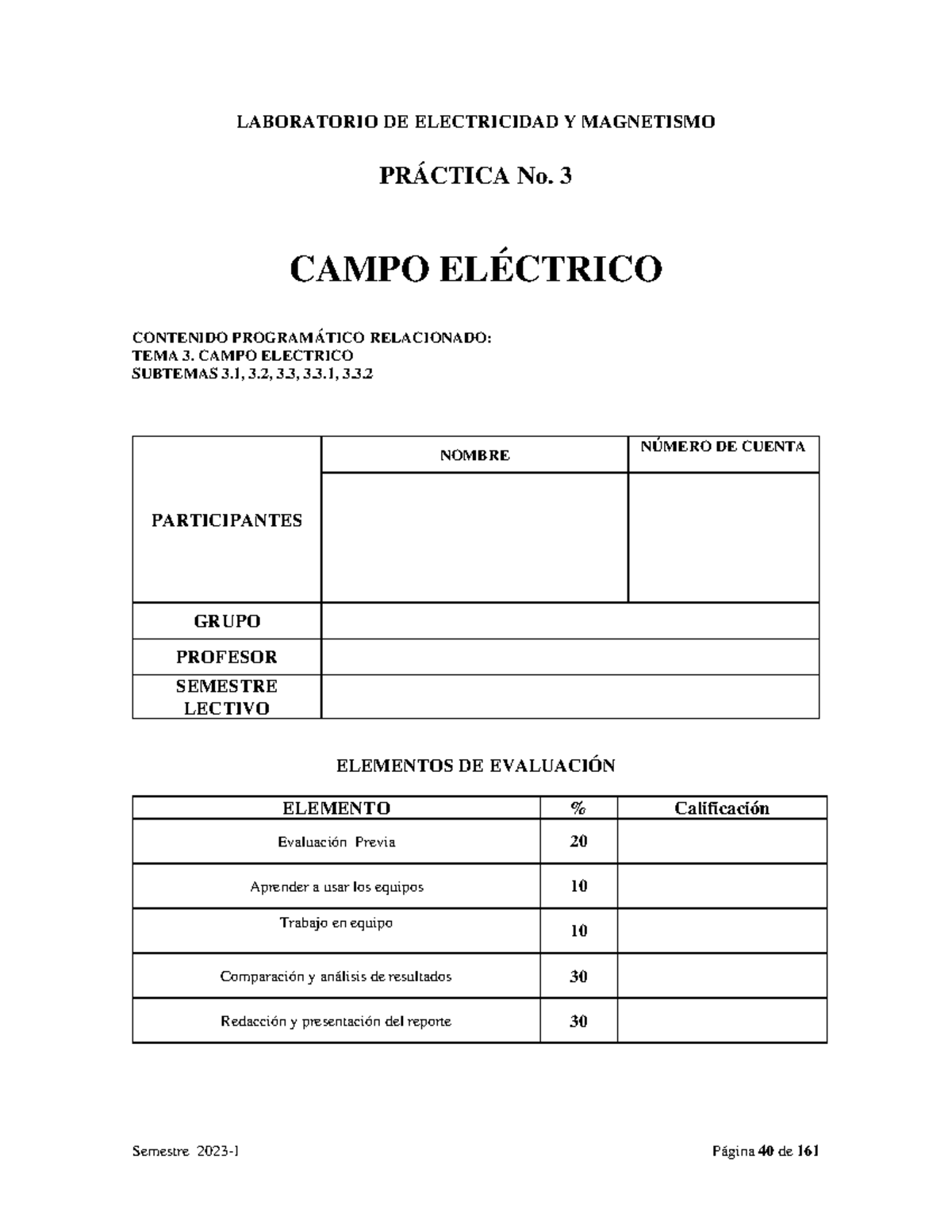 P03 Campo eléctrico - Practica 3 Manual - LABORATORIO DE ELECTRICIDAD Y MAGNETISMO PRÁCTICA No ...