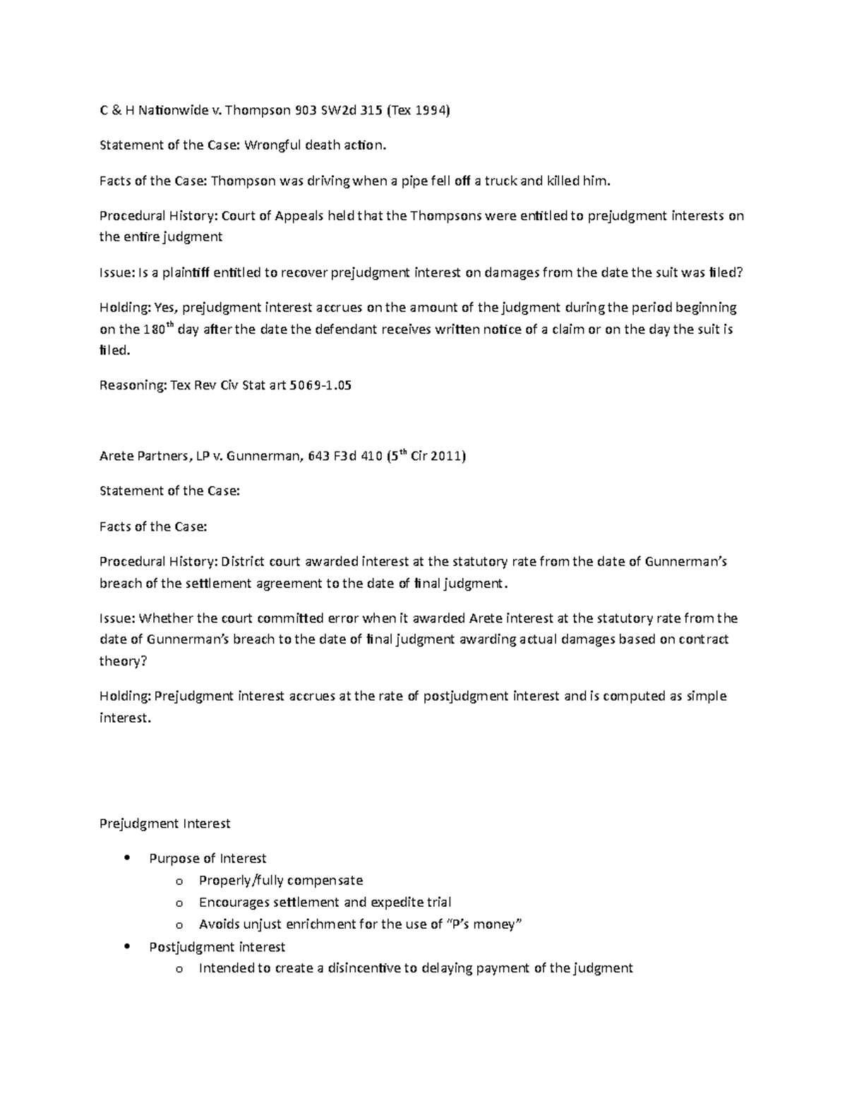 May 28 - outline - C & H Nationwide v. Thompson 903 SW2d 315 (Tex 1994 ...