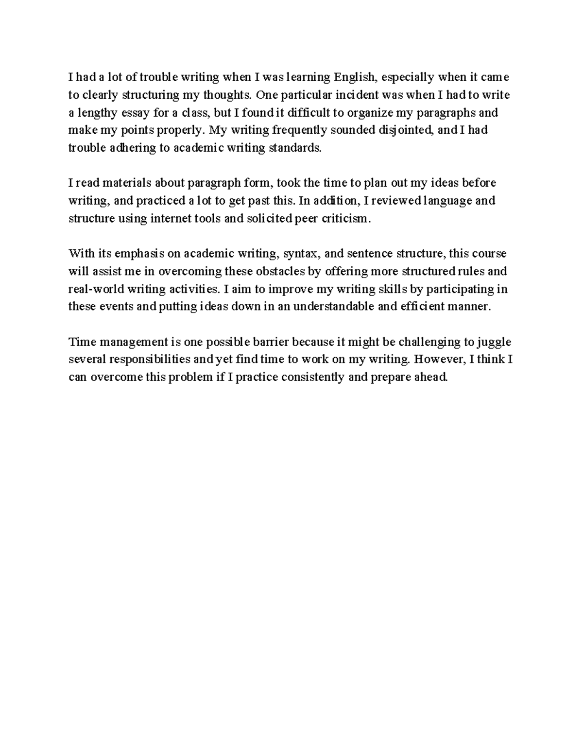 Learning Journal Unit 1-ENGL0008 - I had a lot of trouble writing when ...