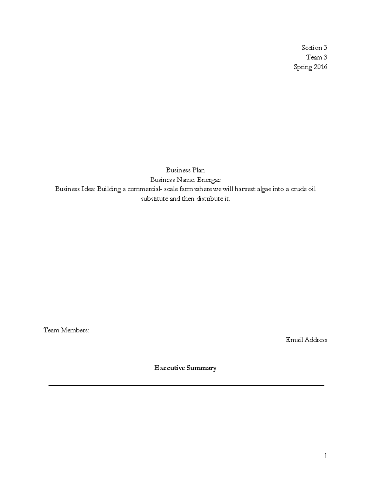 Business plan draft - Section 3 Team 3 Spring 2016 Business Plan ...