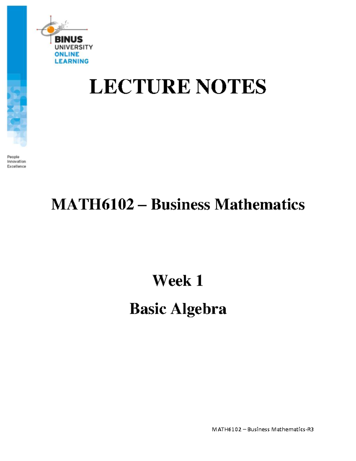 Business Algebra Mathemathic - business mathematics - Binus - Studocu