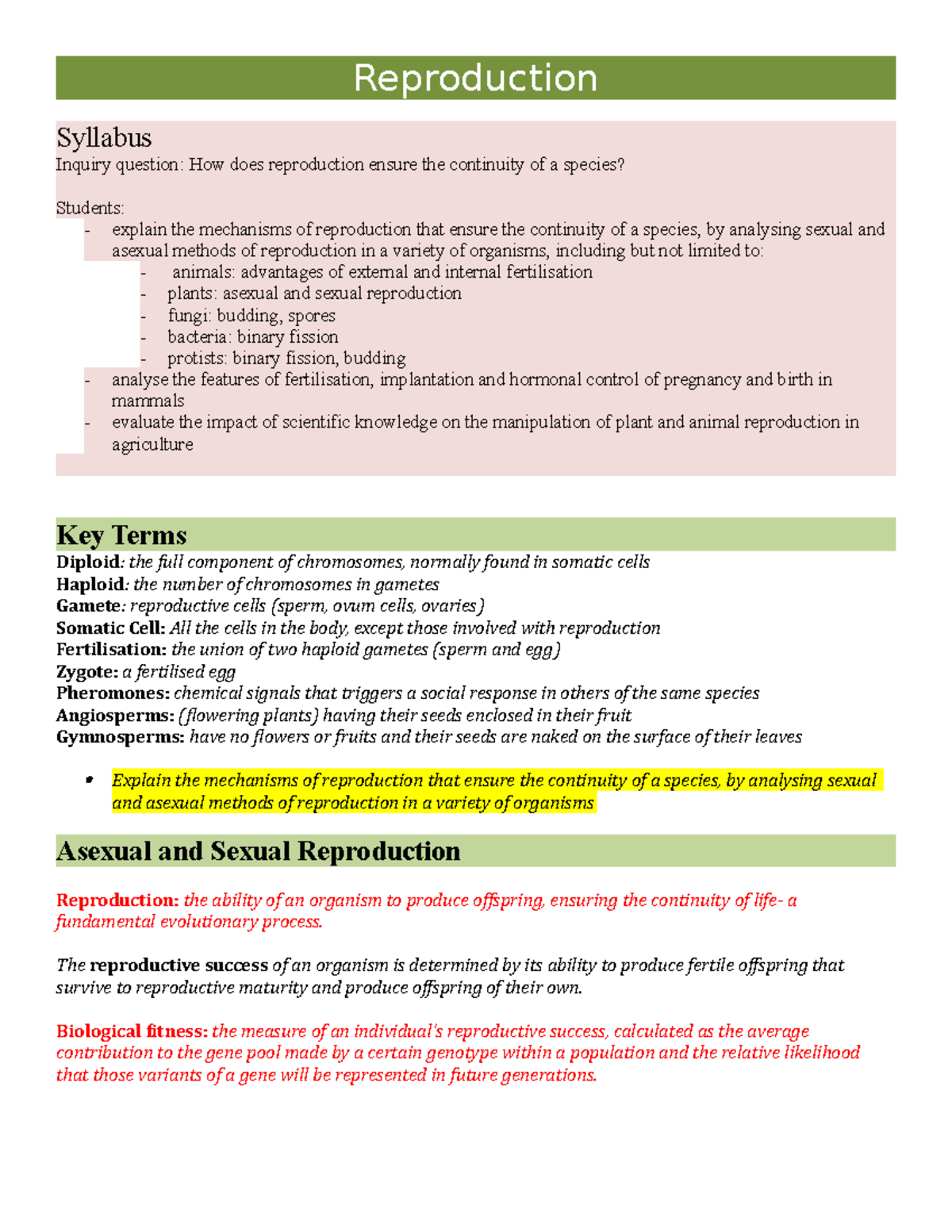 5.1 Sexual and Asexual Reproduction - Reproduction Syllabus Inquiry ...