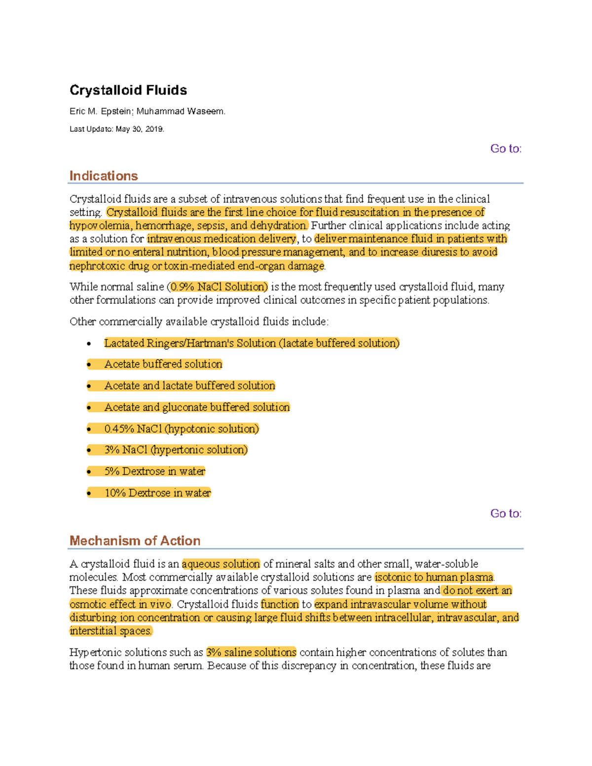 Crystalloid Fluids - Notes - Crystalloid Fluids Eric M. Epstein ...