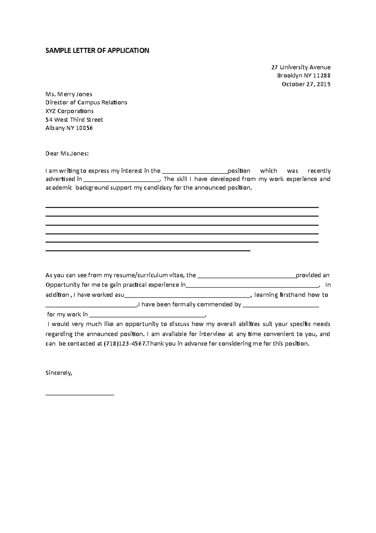 Sample Letter OF Application by Rana Talal - SAMPLE LETTER OF ...