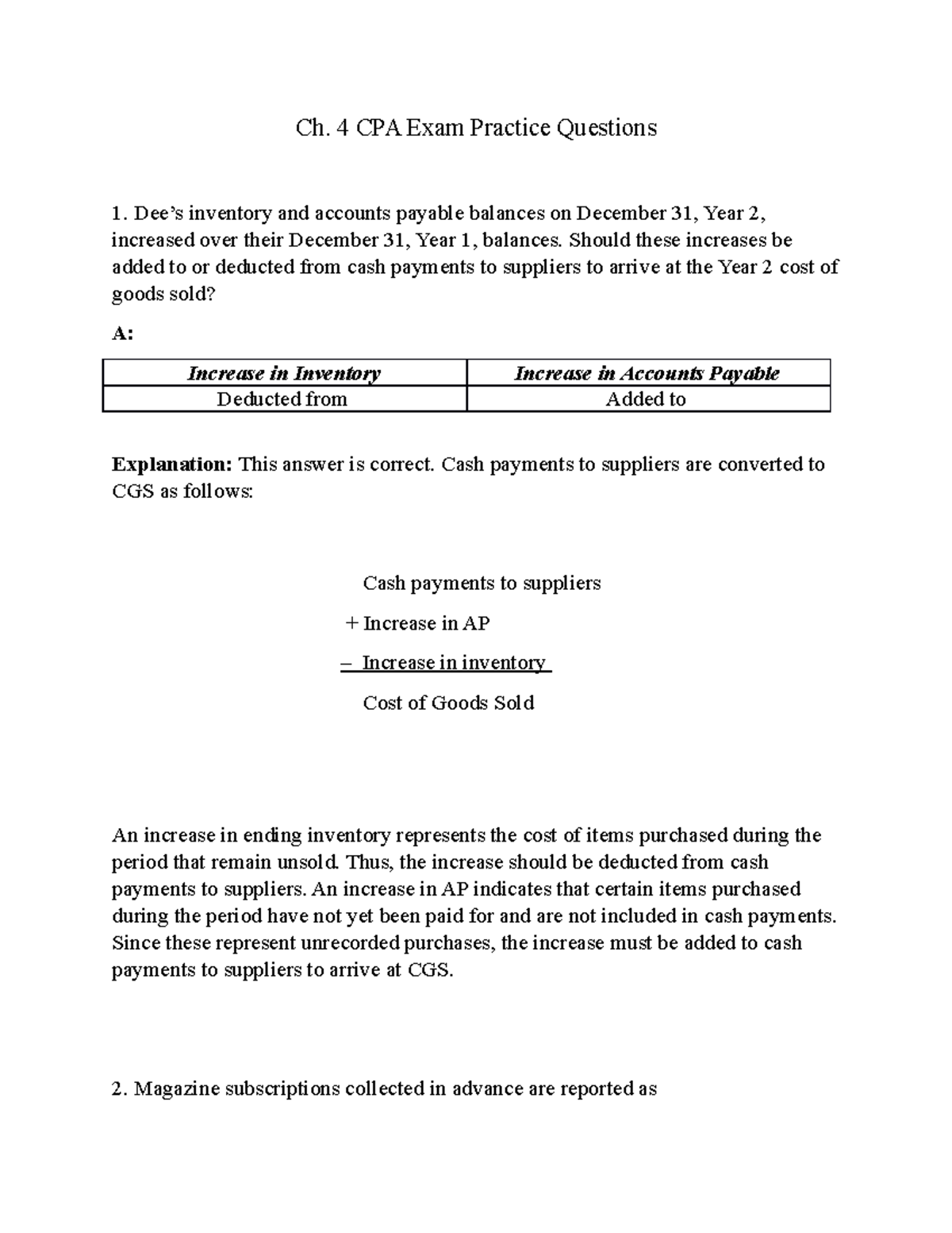 Ch. 4 CPA Exam Practice Questions - Ch. 4 CPA Exam Practice Questions ...