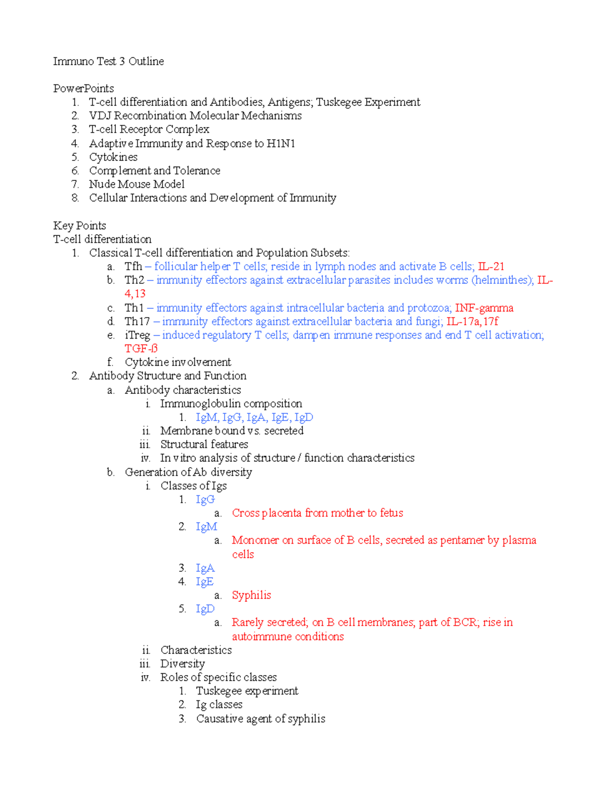 Immuno Test 3 Outline - Immuno Test 3 Outline PowerPoints 1. T-cell ...
