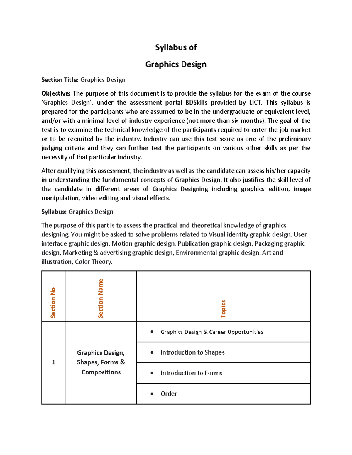 Syllabus of graphics design - Syllabus of Graphics Design Section Title ...