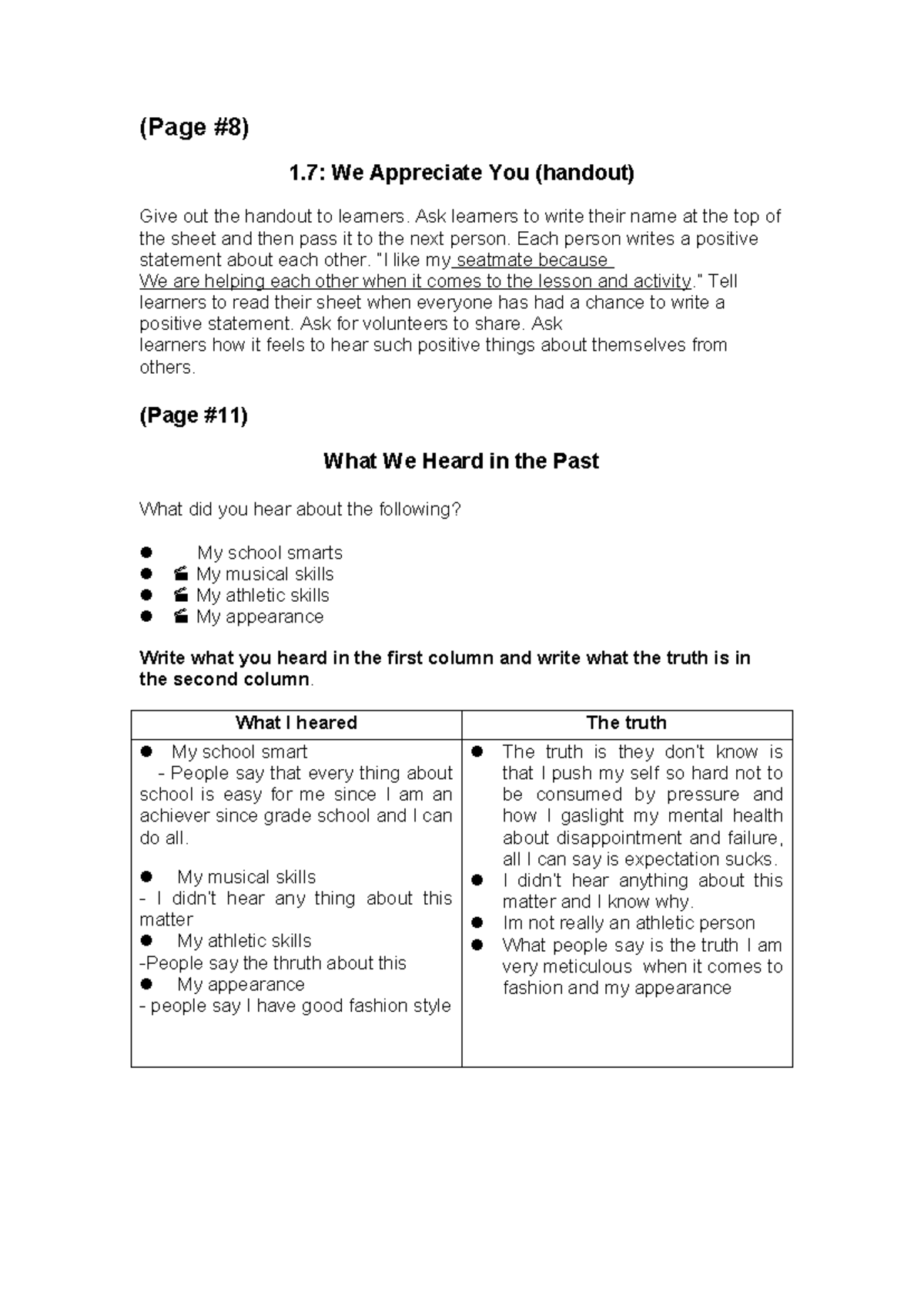 Personal skills 093342 - (Page #8) 1: We Appreciate You (handout) Give ...