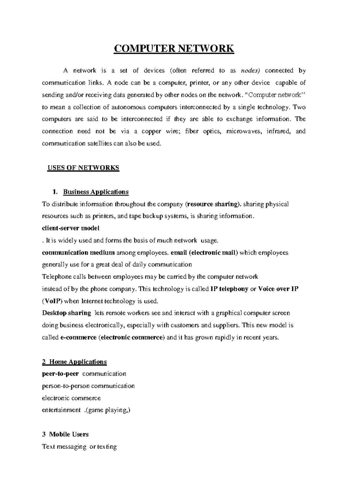 Cn - MODULE 1 NOTE - COMPUTER NETWORK A network is a set of devices ...
