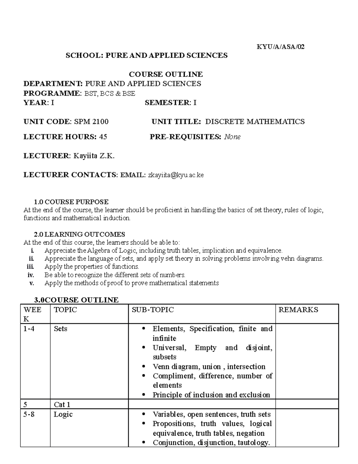 SPM2100 Discrete Mathematics - KYU/A/ASA/ SCHOOL: PURE AND APPLIED ...