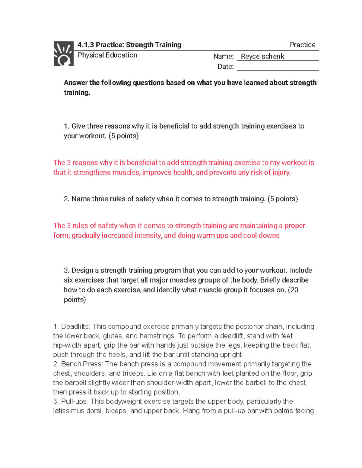 4.1.3 Practice - Strength Training (Practice) - 4.1 Practice: Strength ...