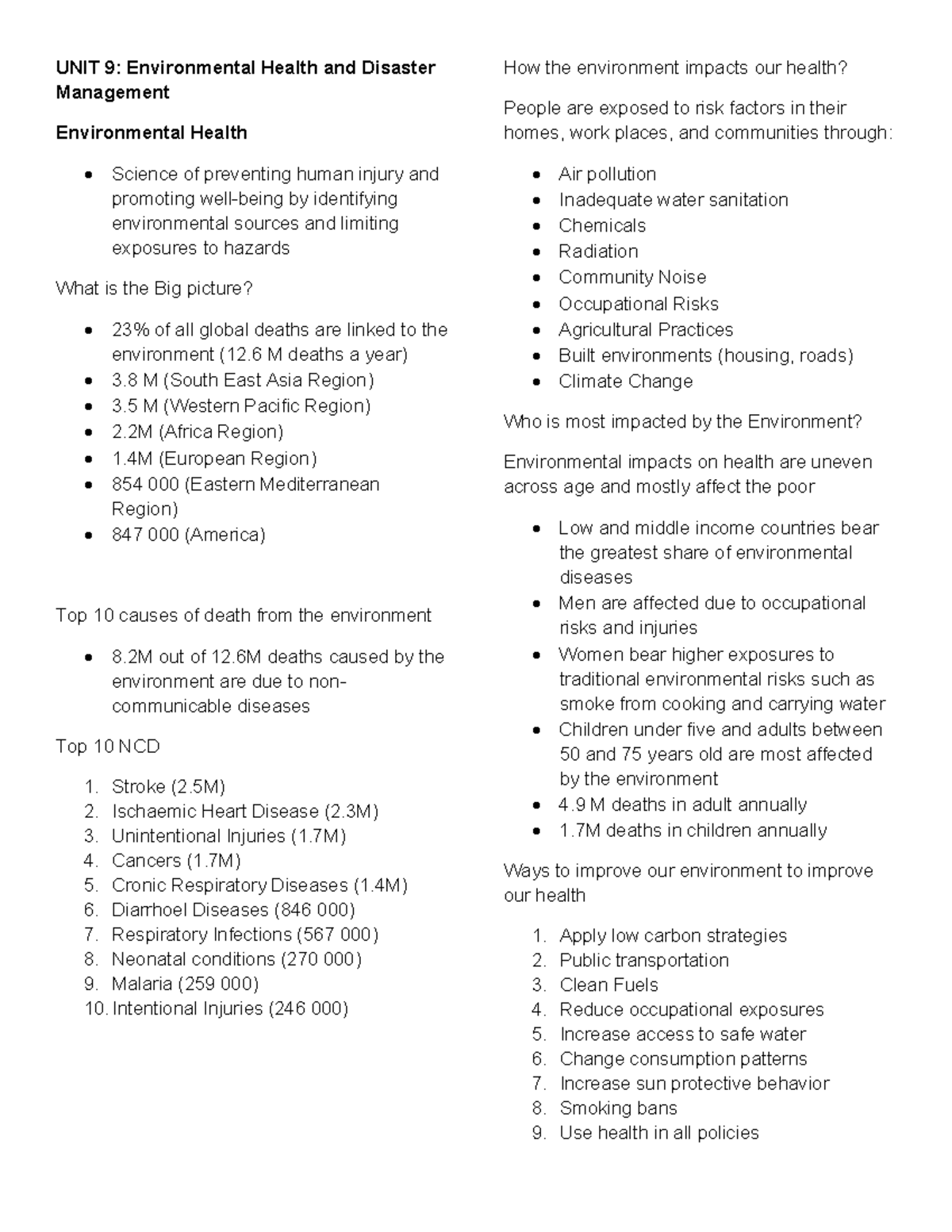 Unit 9 - unit 8 - UNIT 9: Environmental Health and Disaster Management ...