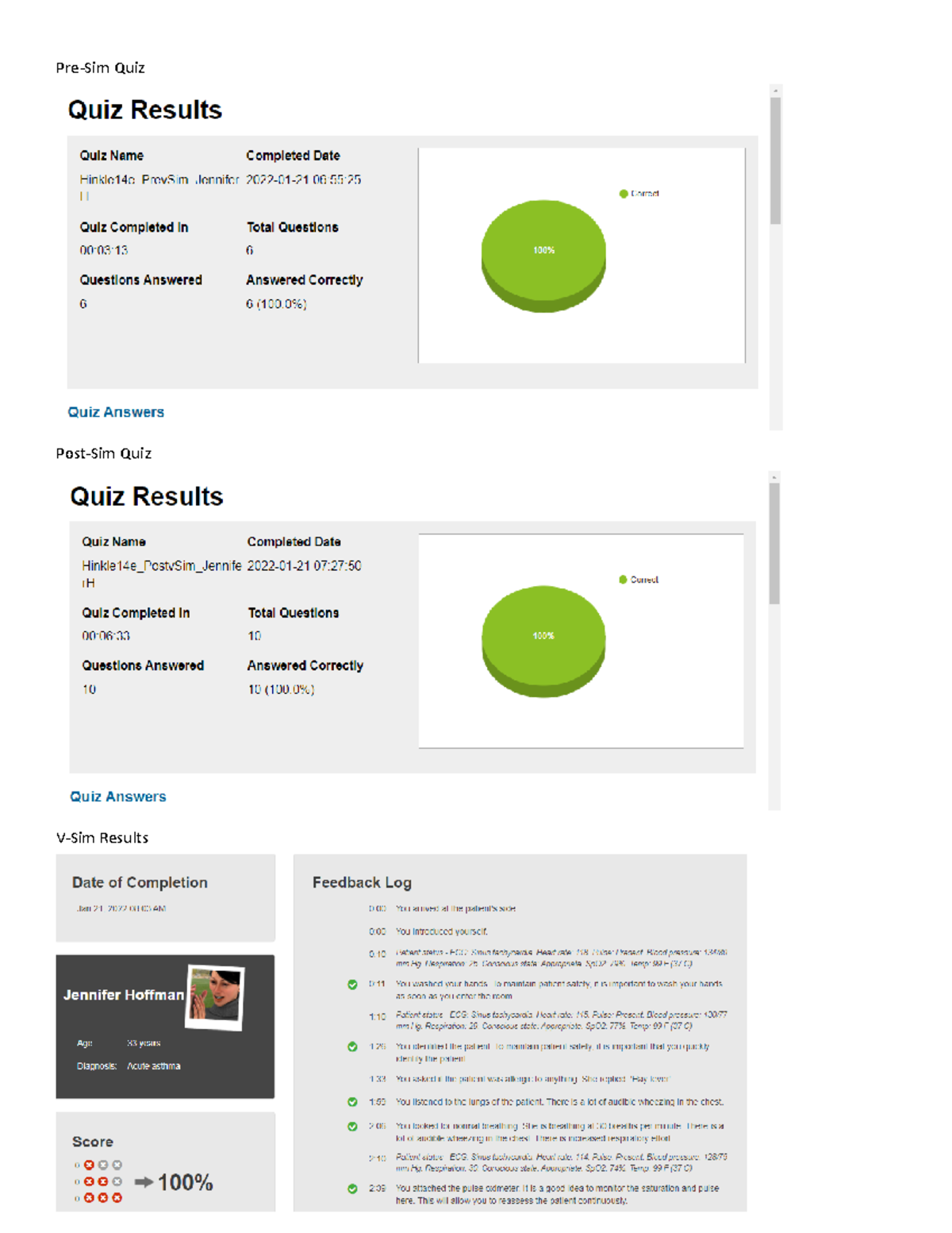 VSIM Jennifer Hoffman and ATI Hector Gomez - Pre-Sim Quiz Post-Sim Quiz ...