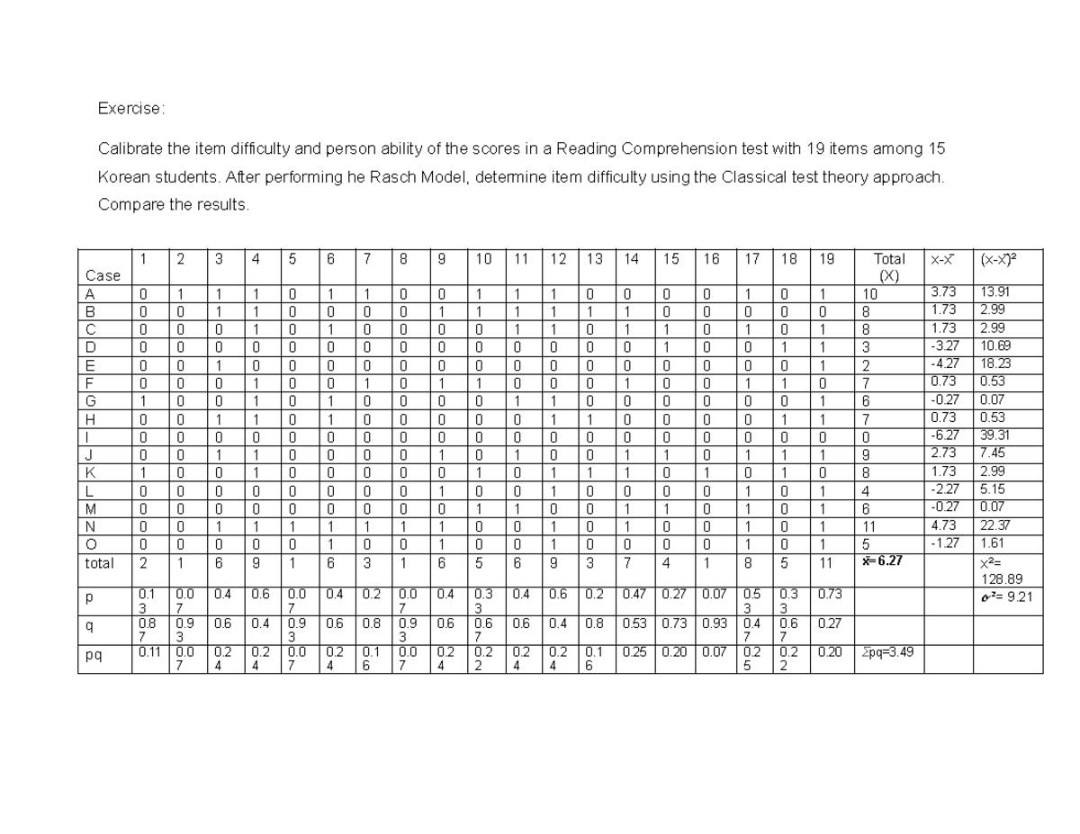 KR20 ( Group 6 ENG3B) - KR20 Sample Solve - Exercise: Korean students ...