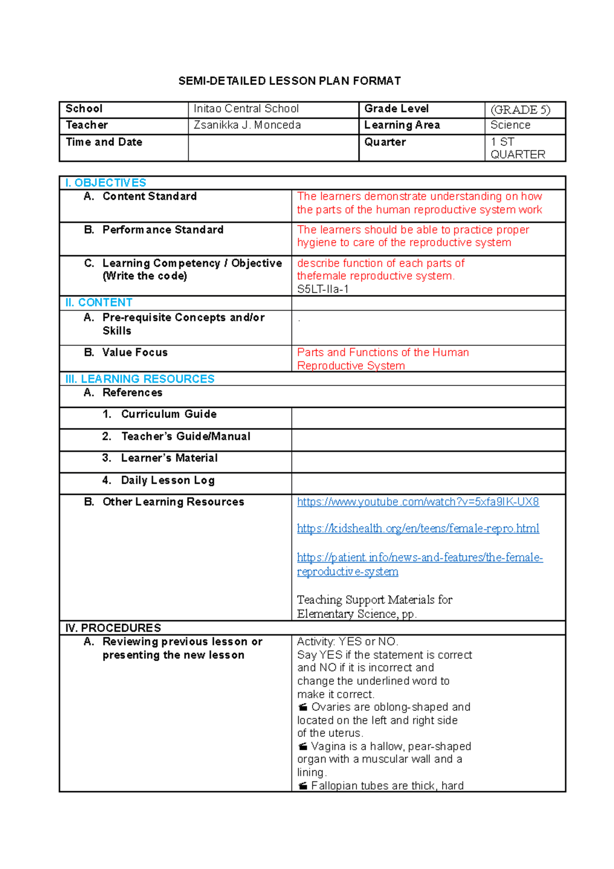 SEMI- Nikka - semi detailed lesson in science 5 - SEMI-DETAILED LESSON ...